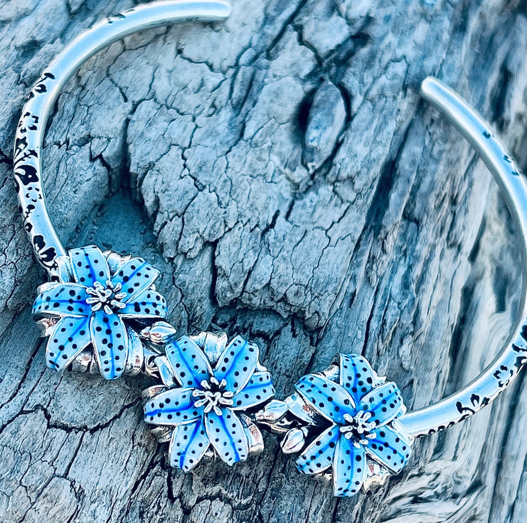Blue Tiger Lily Charm, Aurora Charm, Fits Pandora Bracelet, Sterling ...