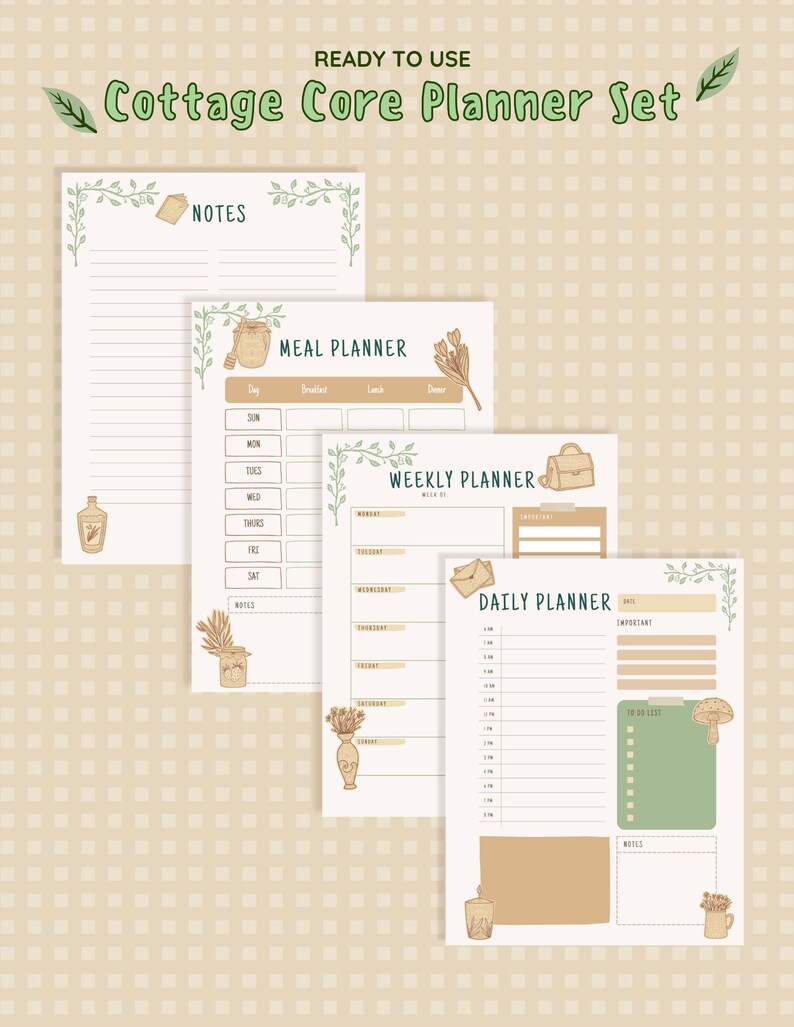 Cottagecore Goodnotes Planning Set || Notes, Meal Planner, Weekly ...