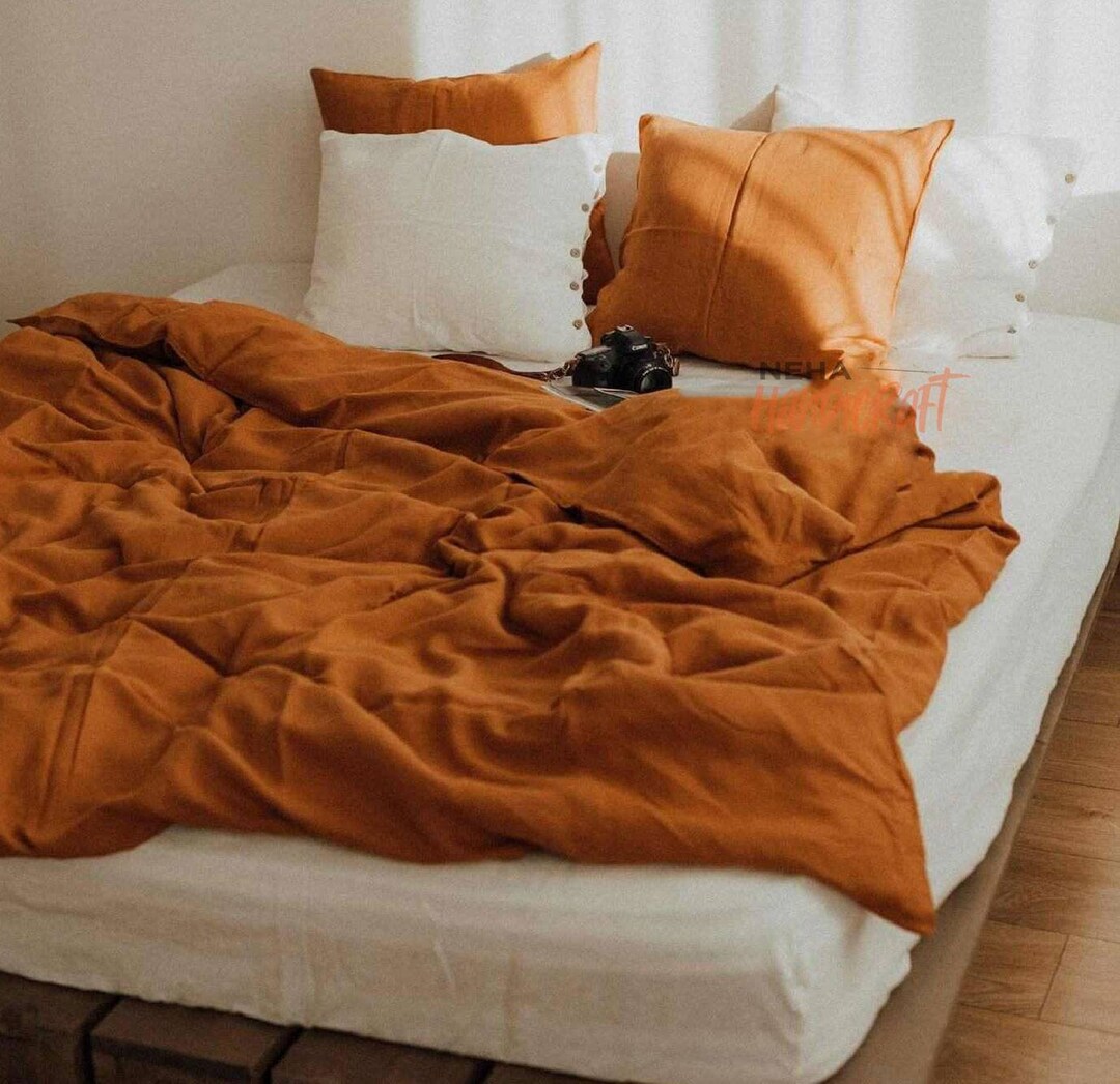 Cinnamon Color Linen Duvet Cover / Cinnamon Duvet Cover With - Etsy