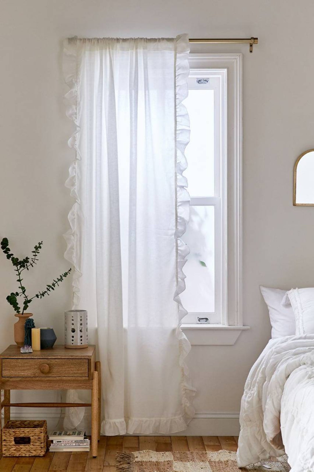 White Ruffled Cotton Curtain / Curtain for Bedroom, Curtain for Living ...