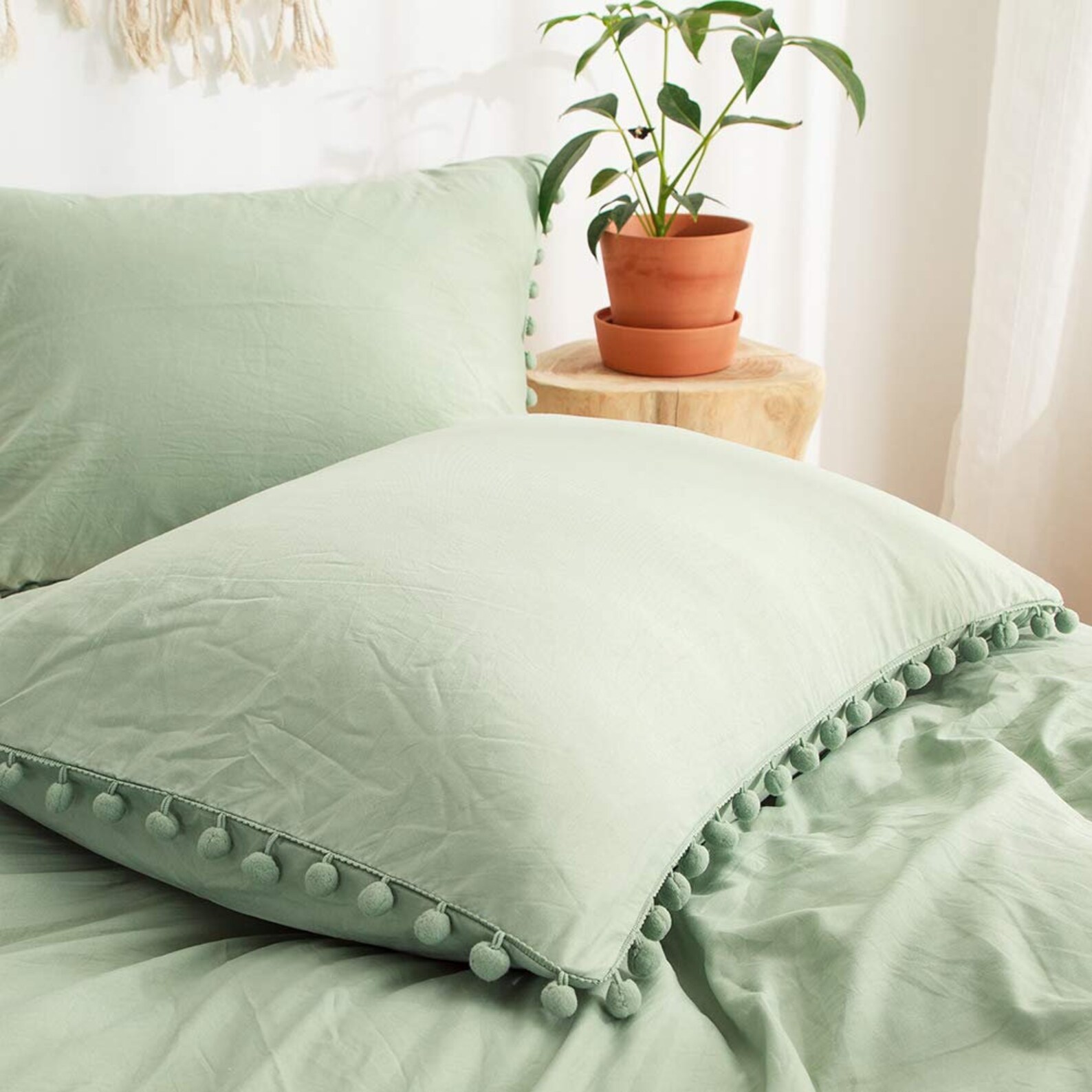 Handmade Sage Green Fringe Tassel Duvet Cover Pom Pom Duvet Etsy