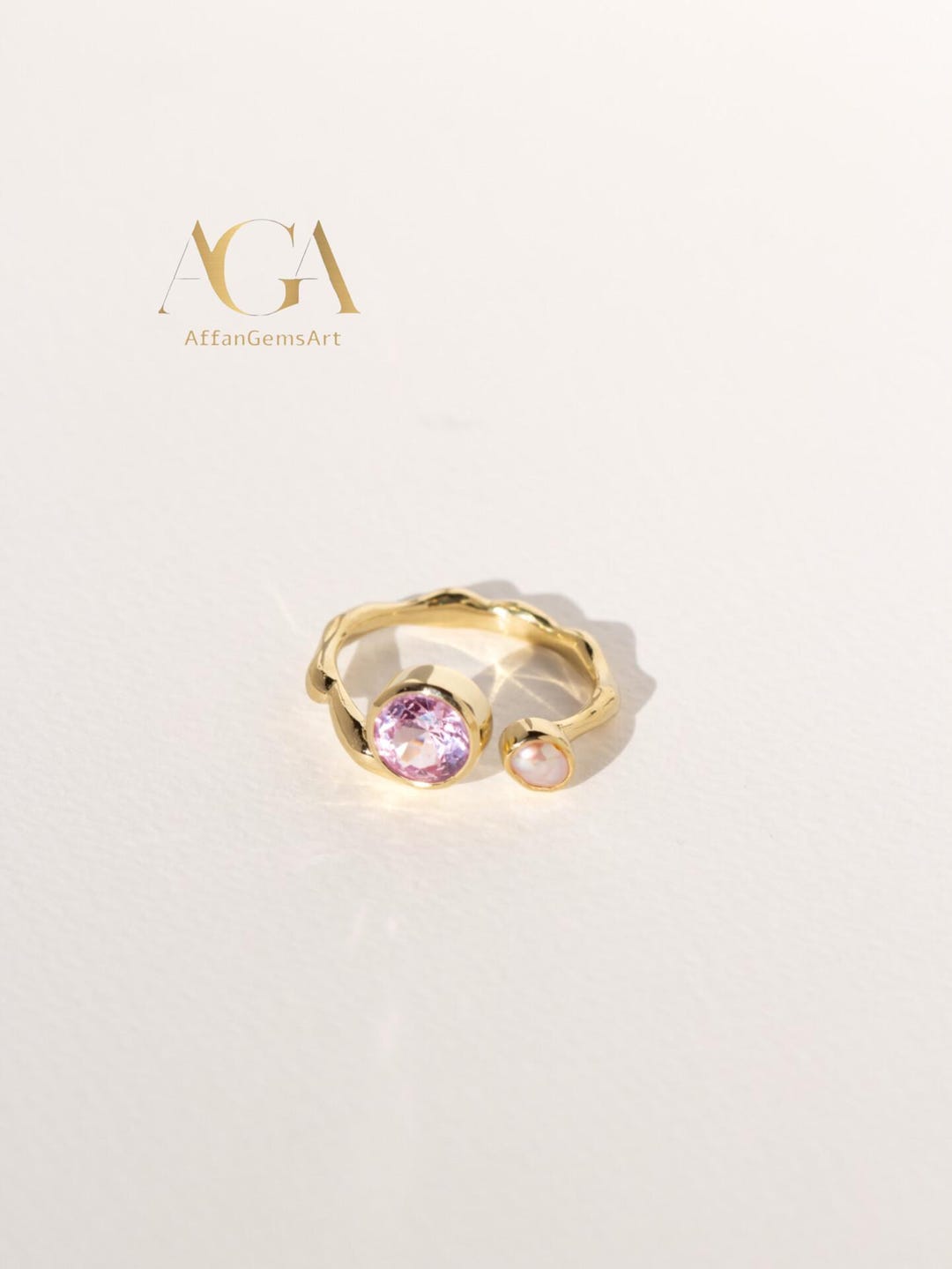Pink Gemstone Open Ring in 925 Sterling Silver | Minimal Pearl ...