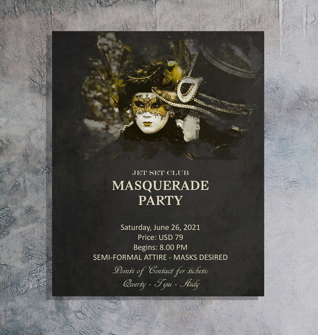 Masquerade Flyer Printable ANY Wording Carnival - Etsy