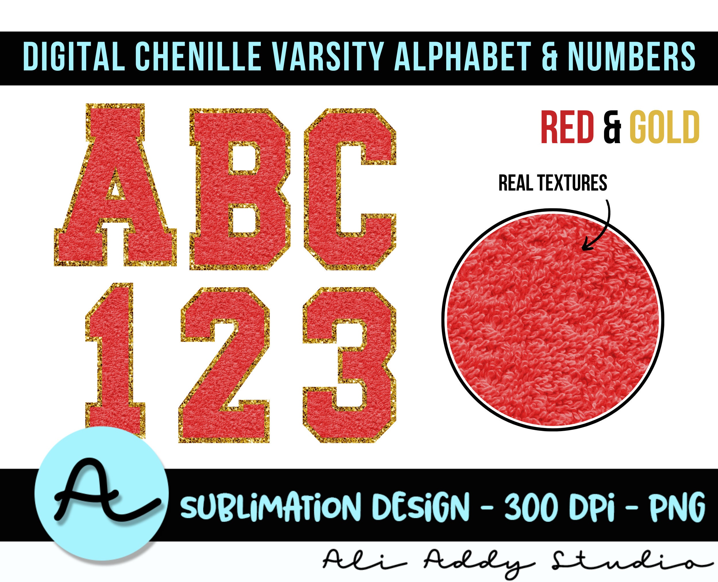 Faux Chenille Letters PNG, Varsity Digital Patches, Sublimation Designs ...