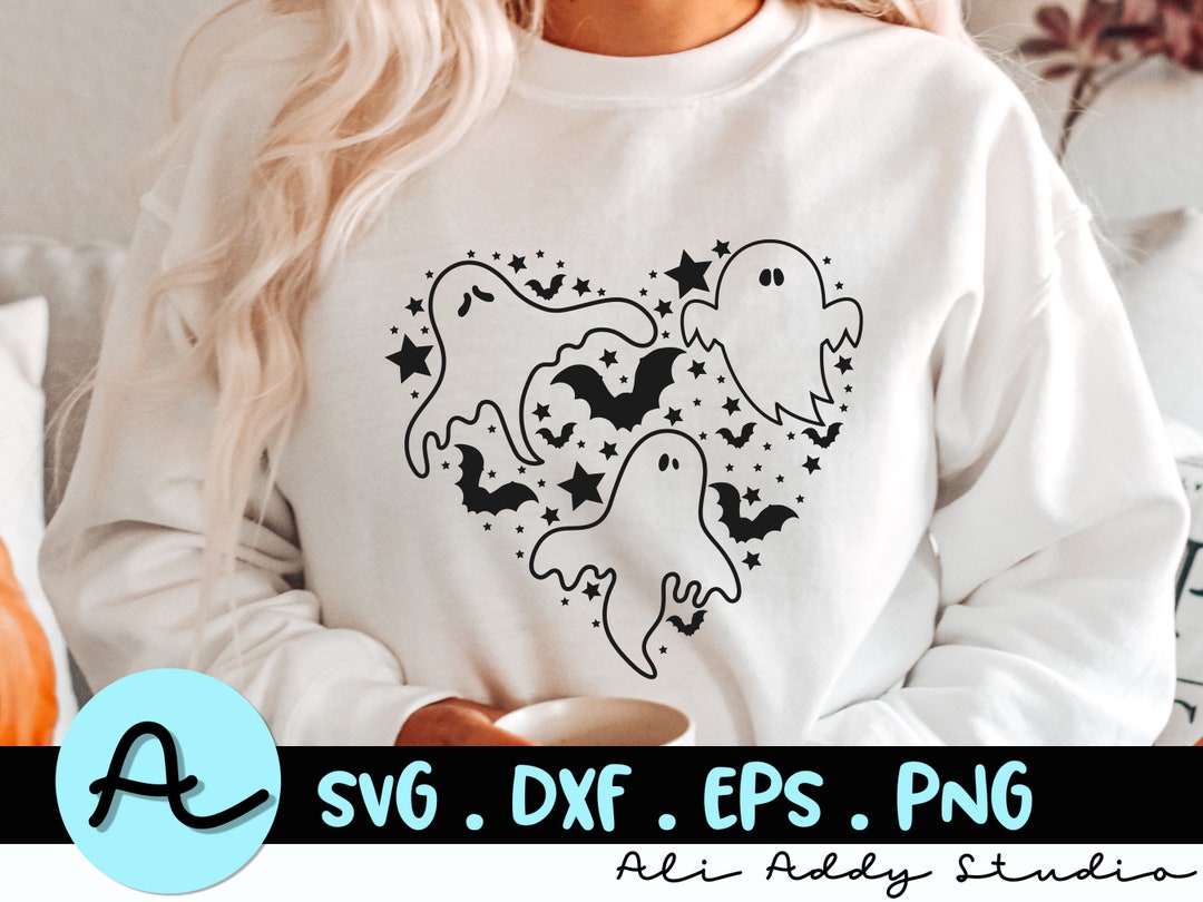 Ghost Heart Svg, Spooky Season Svg, Bat Svg, Love Halloween Shirt Svg ...