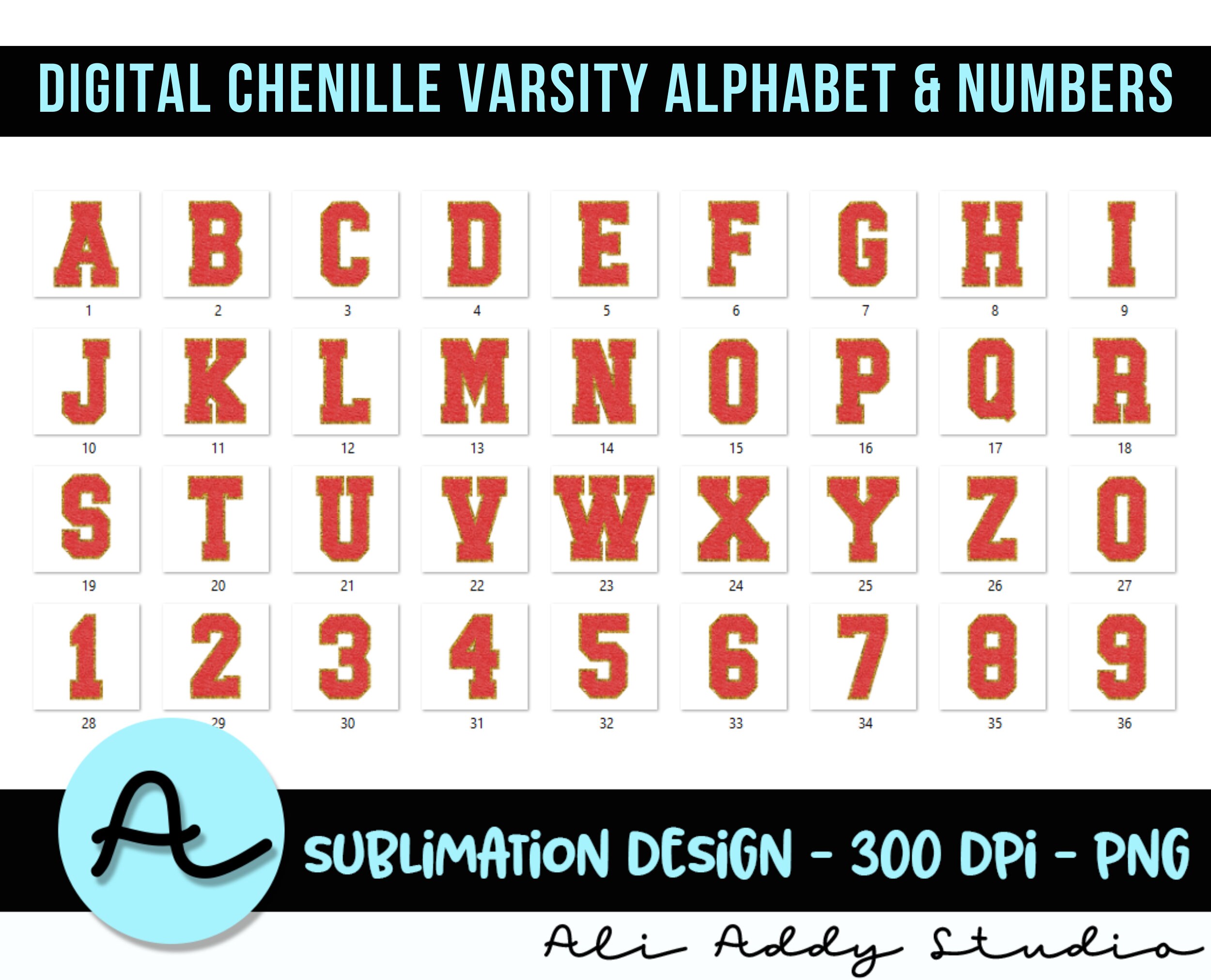 Faux Chenille Letters PNG, Varsity Digital Patches, Sublimation Designs ...