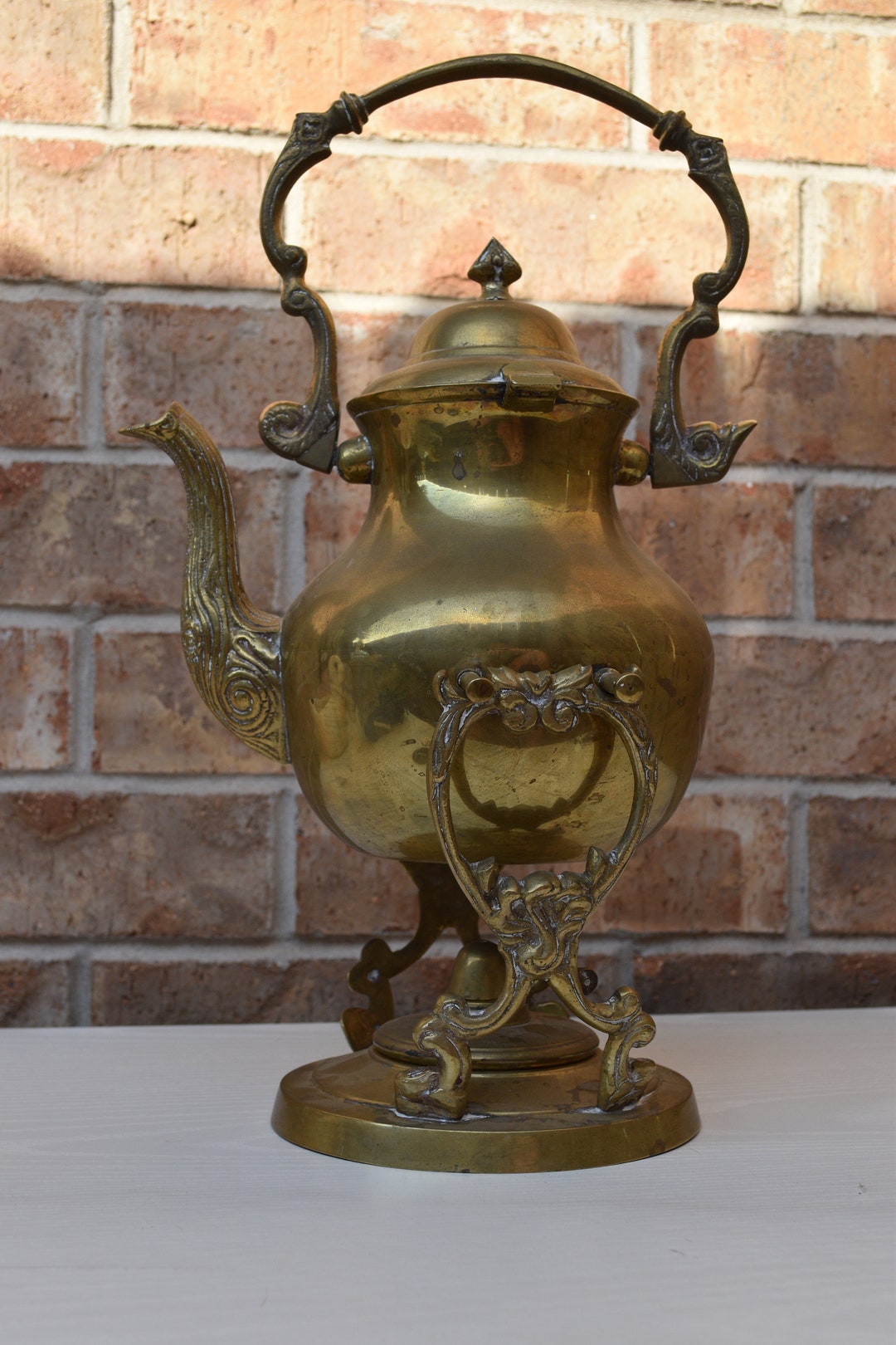 Vintage Brass Tipping Teapot With Burner and Stand - Etsy