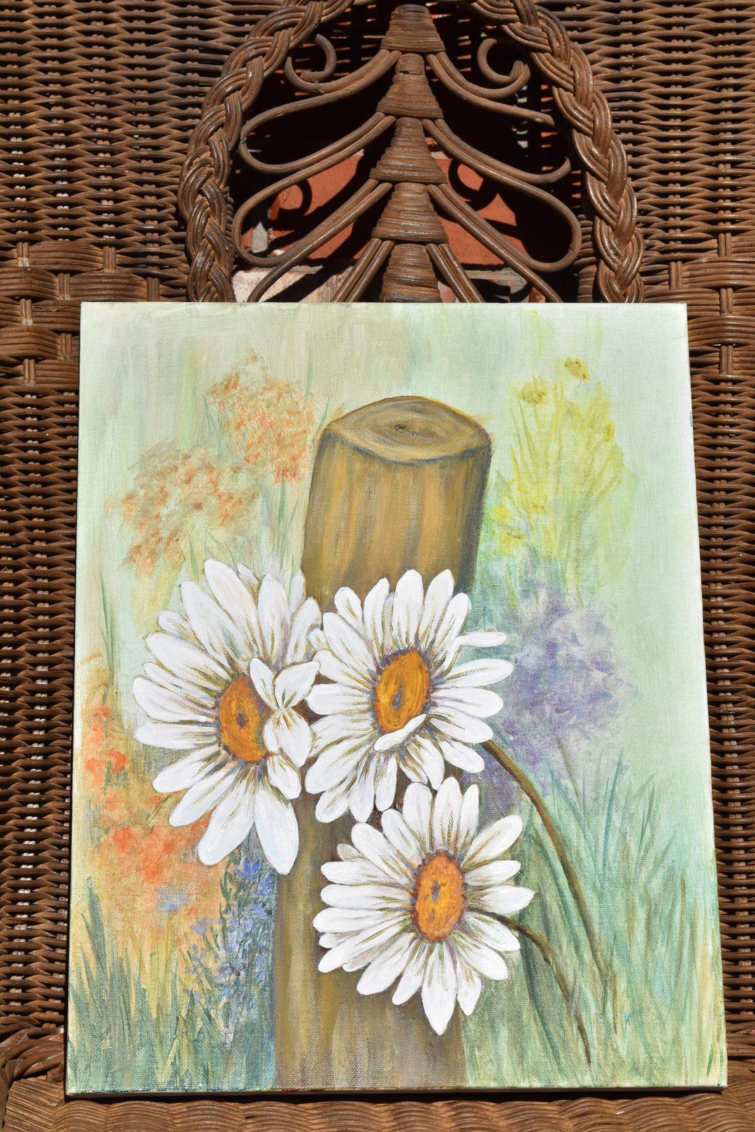Vintage Hand-painted Daisies Painting - Etsy