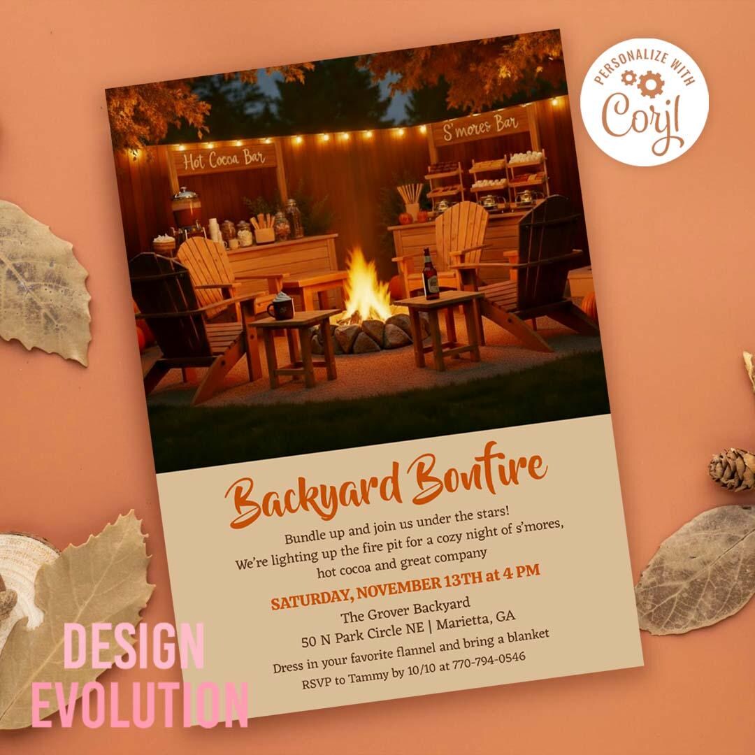 Backyard Bonfire Outdoor Fall Party Invitation S'mores and Hot Cocoa ...