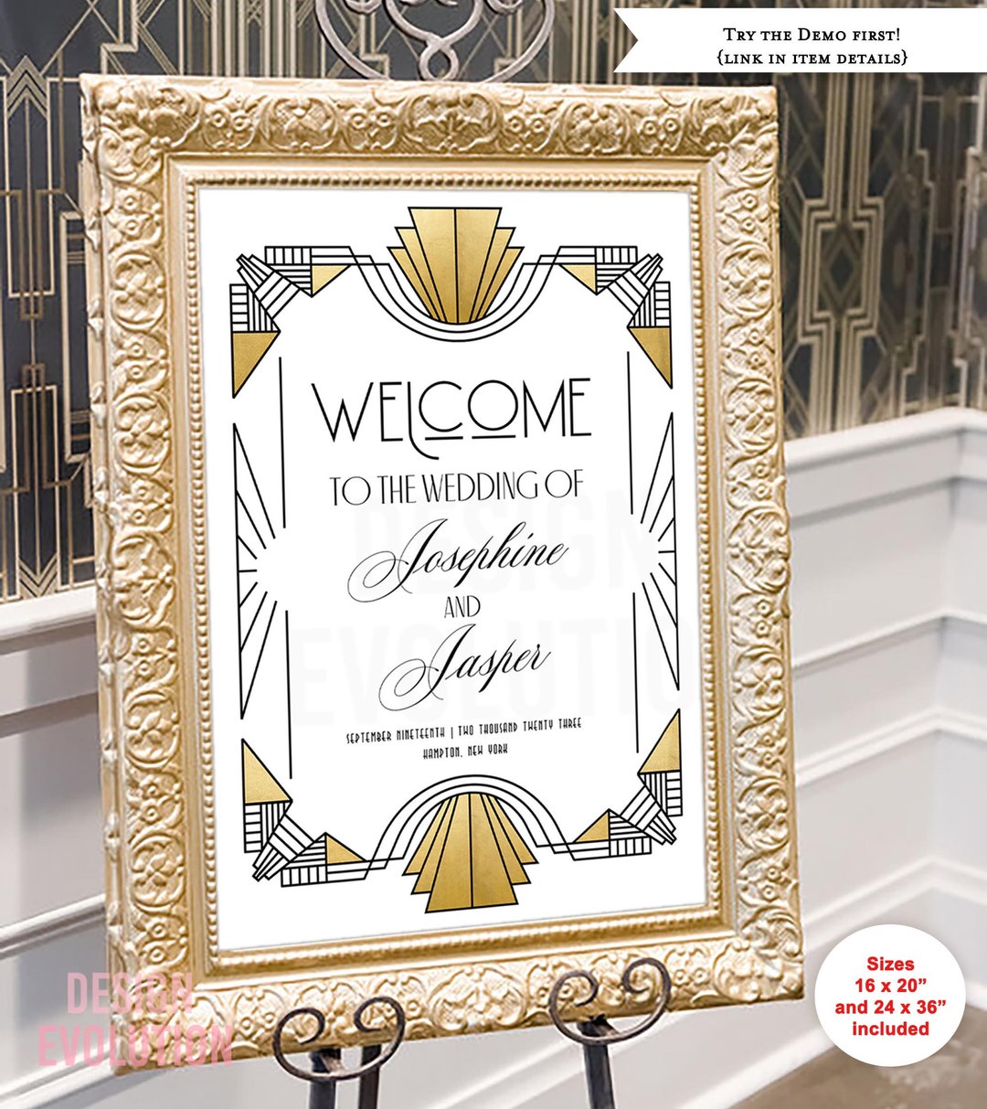 Art Deco Wedding Welcome Sign: 1920s Gatsby Gold (digital Download) - Etsy