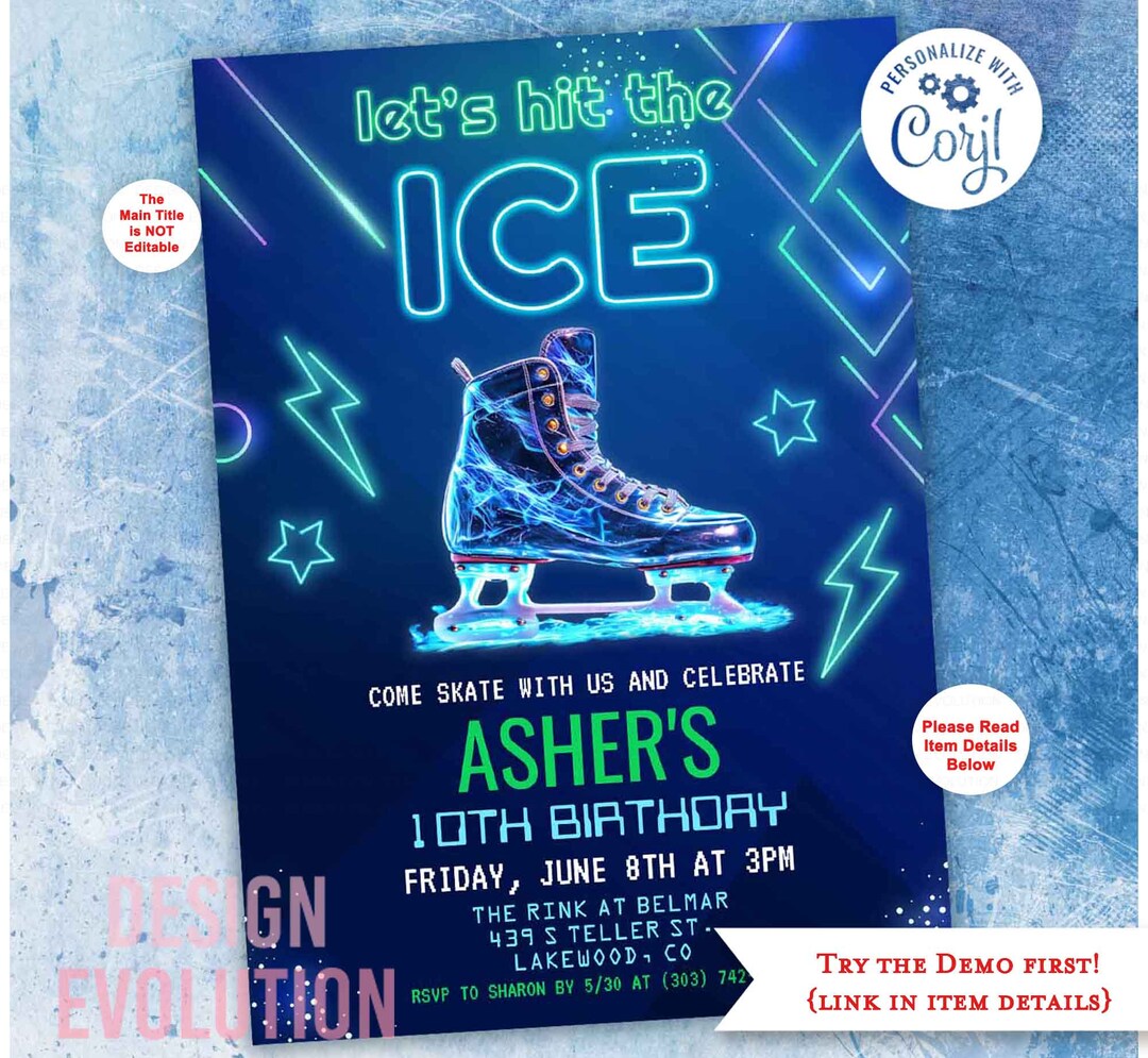 Neon Ice Skating Birthday Invitation (digital Download) - Etsy Australia