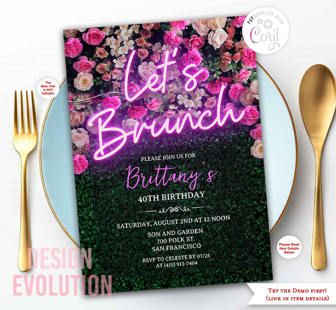 Neon Floral Brunch Invitation: Mimosa Party, Birthday (digital Download ...