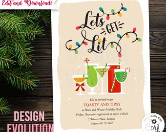 Printable Let's Get Lit CHRISTMAS PARTY Invitation - Etsy