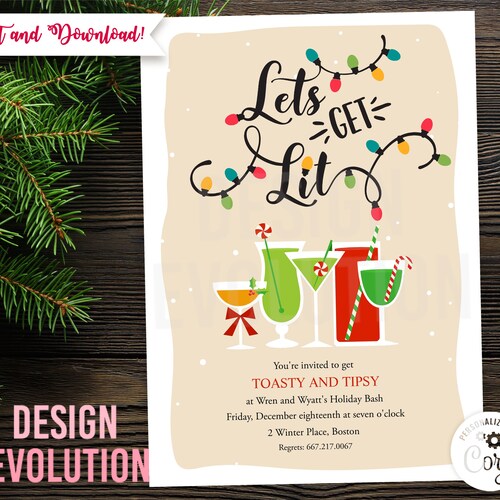 Editable Let's Get Lit Christmas Party Invitation Lets - Etsy