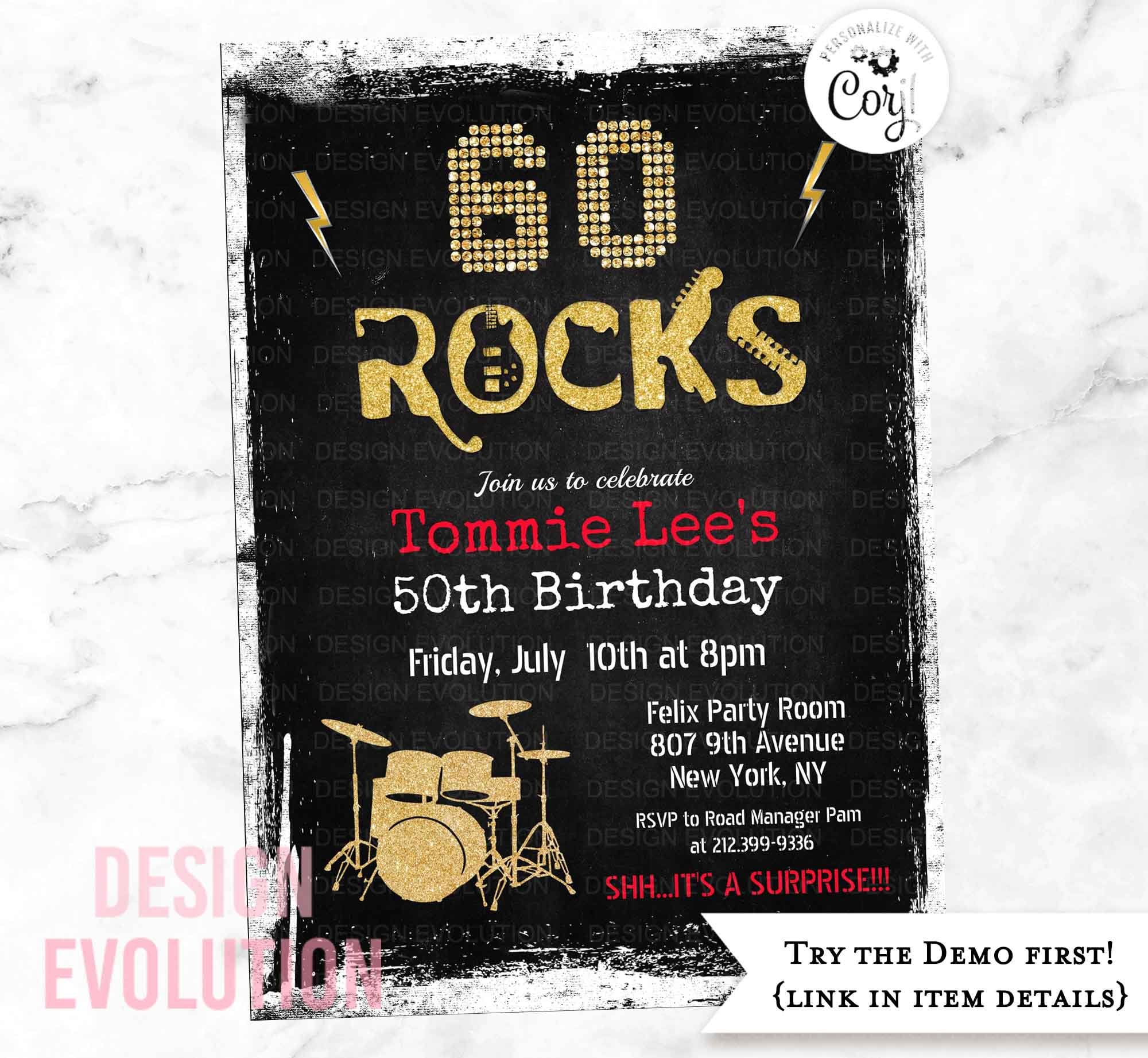 Invitaciones Con Temática De Estrella De Rock