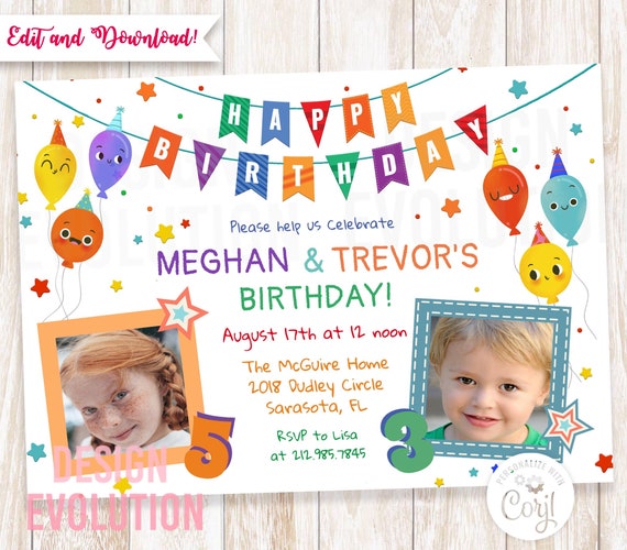 Twin First Birthday Invitations Cute