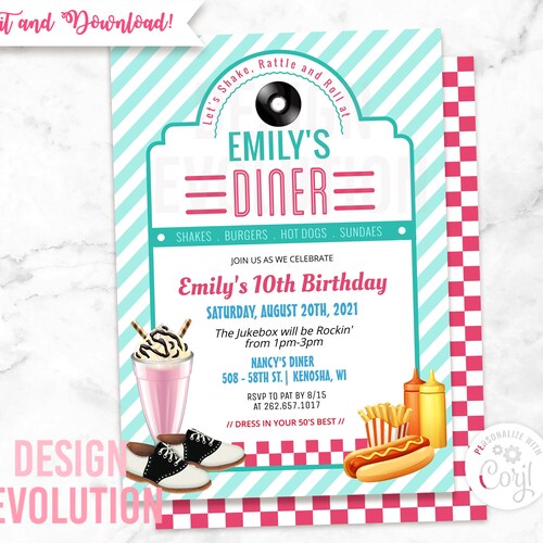 1950s Diner Party Sign 50s Birthday Party Poster Printable - Etsy Canada