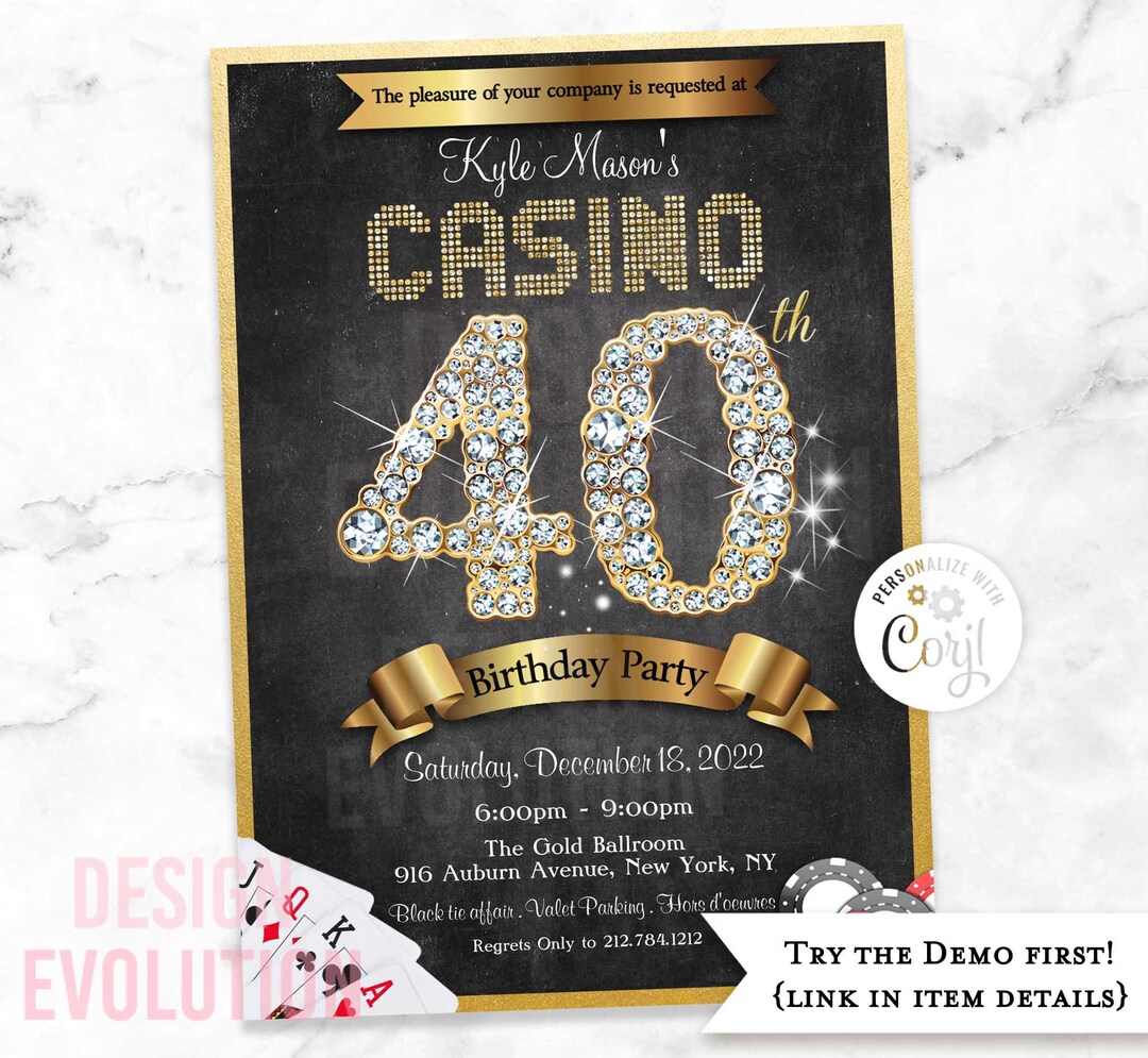 Casino Royale 40th Birthday Invitation: Las Vegas Poker Night (digital ...