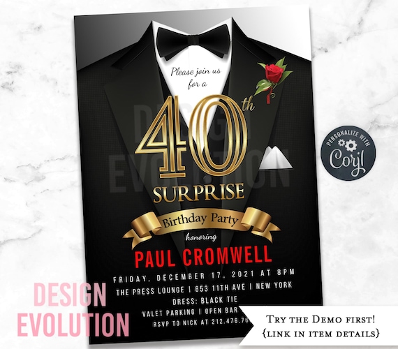 Guy Surprise 40th Birthday Invitations