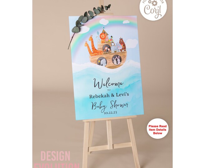 Noah's Ark Welcome Sign, EDITABLE TEMPLATE, Chic Greenery Noahs Ark ...