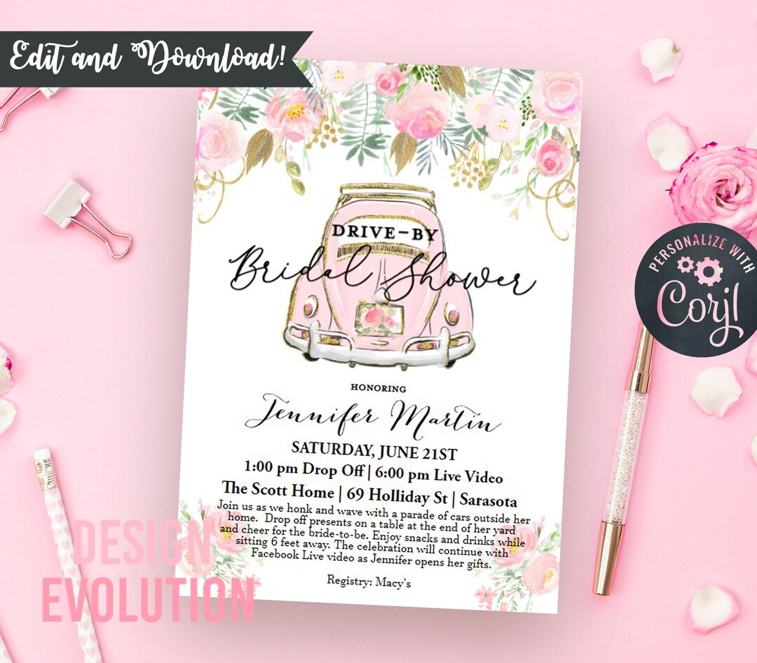 Floral Drive-by Bridal Shower Invitation (digital Download) - Etsy