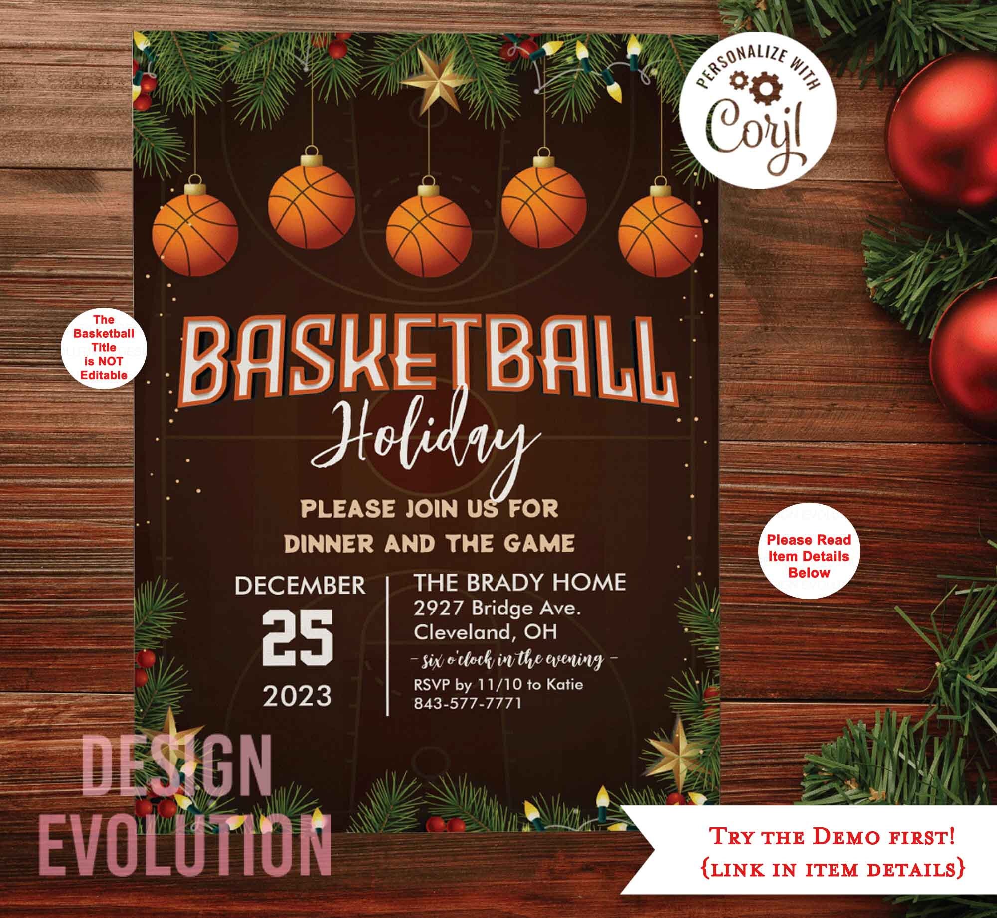 Holiday Sport Themed Invitation Basketball Christmas Holiday Party