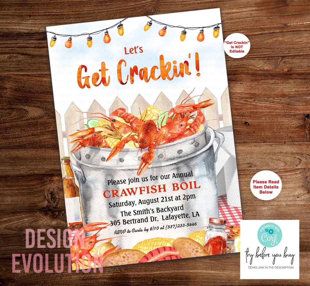 Crawfish Boil Party Invitation: Louisiana Creole Seafood (digital ...