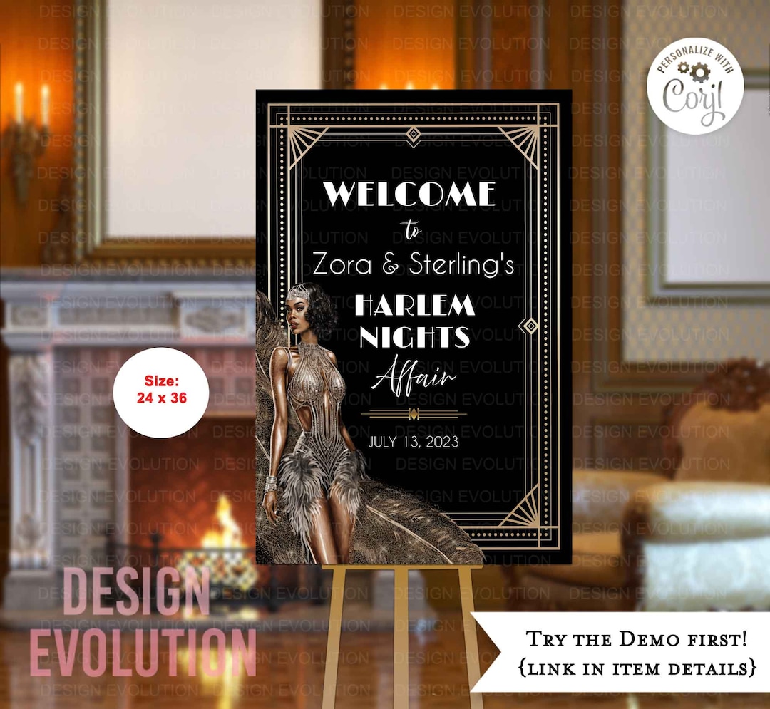 Harlem Nights Art Deco Welcome Sign: 1920s Wedding, Birthday (digital ...