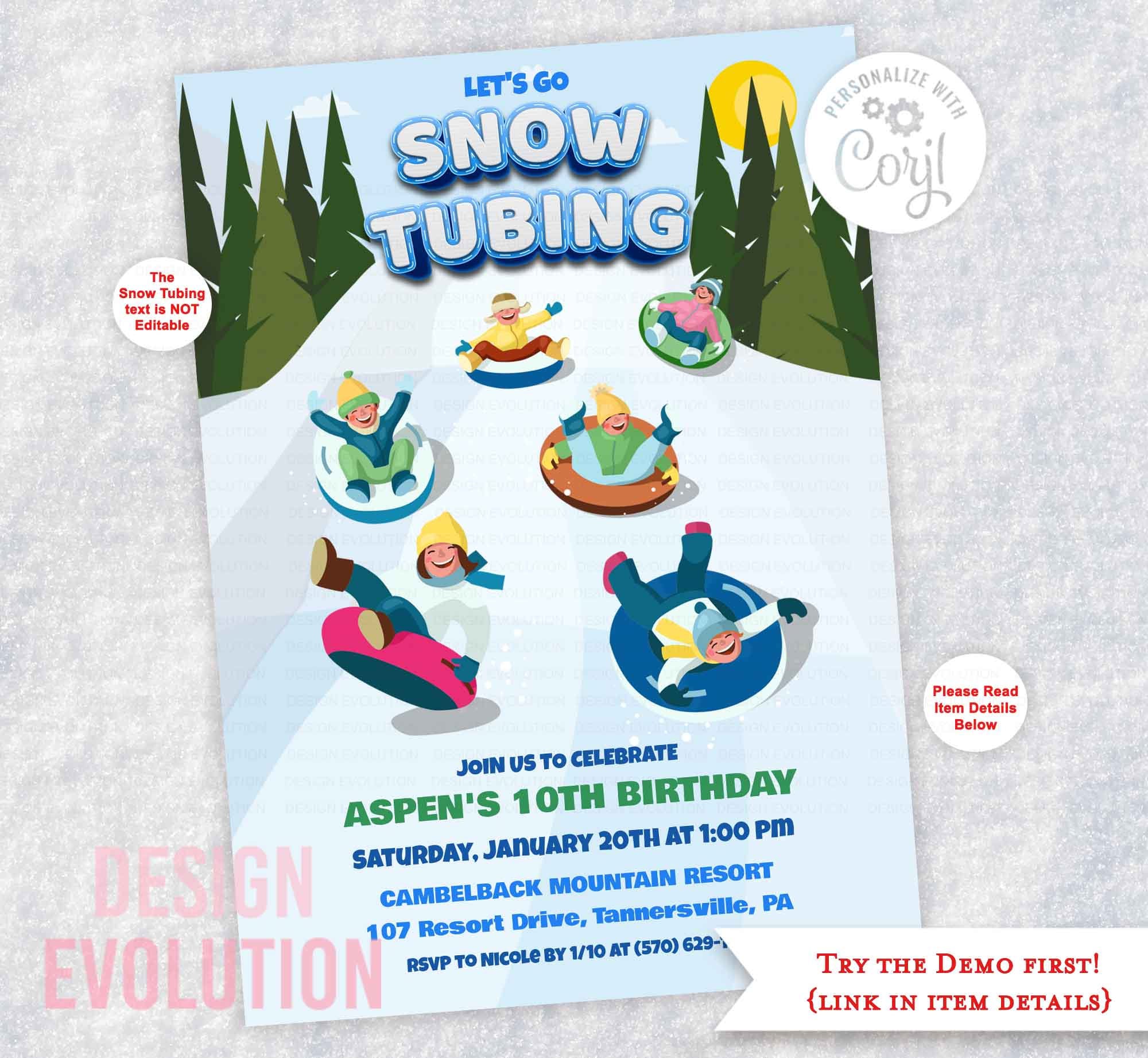 Snow Tubing Pass Invitation Template 𝗖𝗵𝗮𝗻𝘂𝗸𝗮𝗵