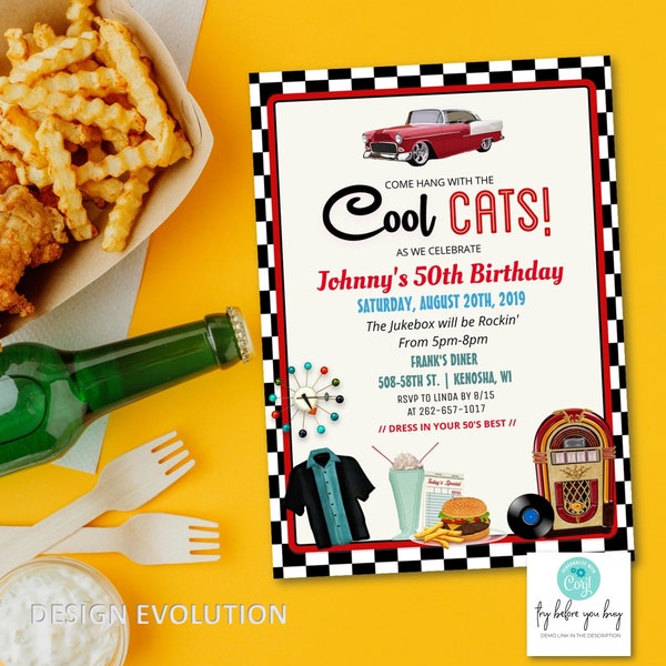 1950s Diner Retro Invitation - Etsy