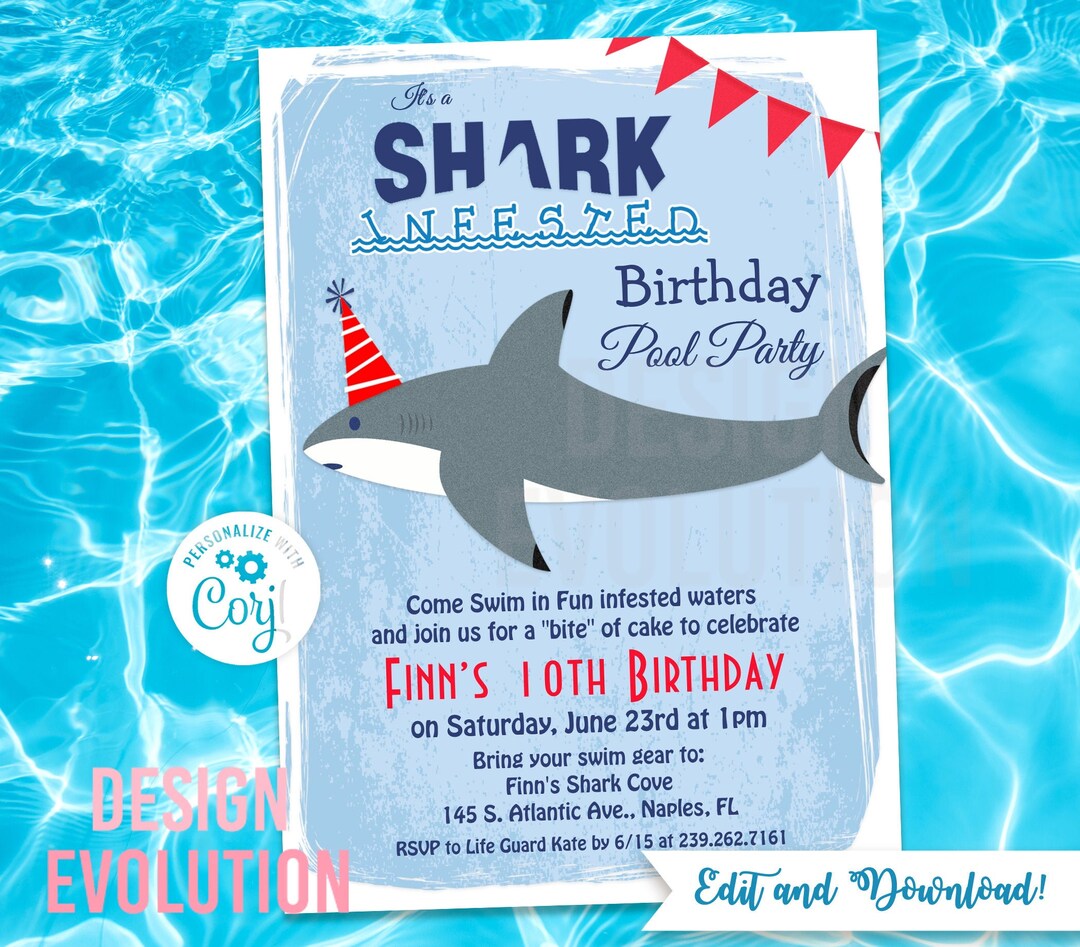 Shark Infested Pool Party Birthday Invitation (digital Download) - Etsy