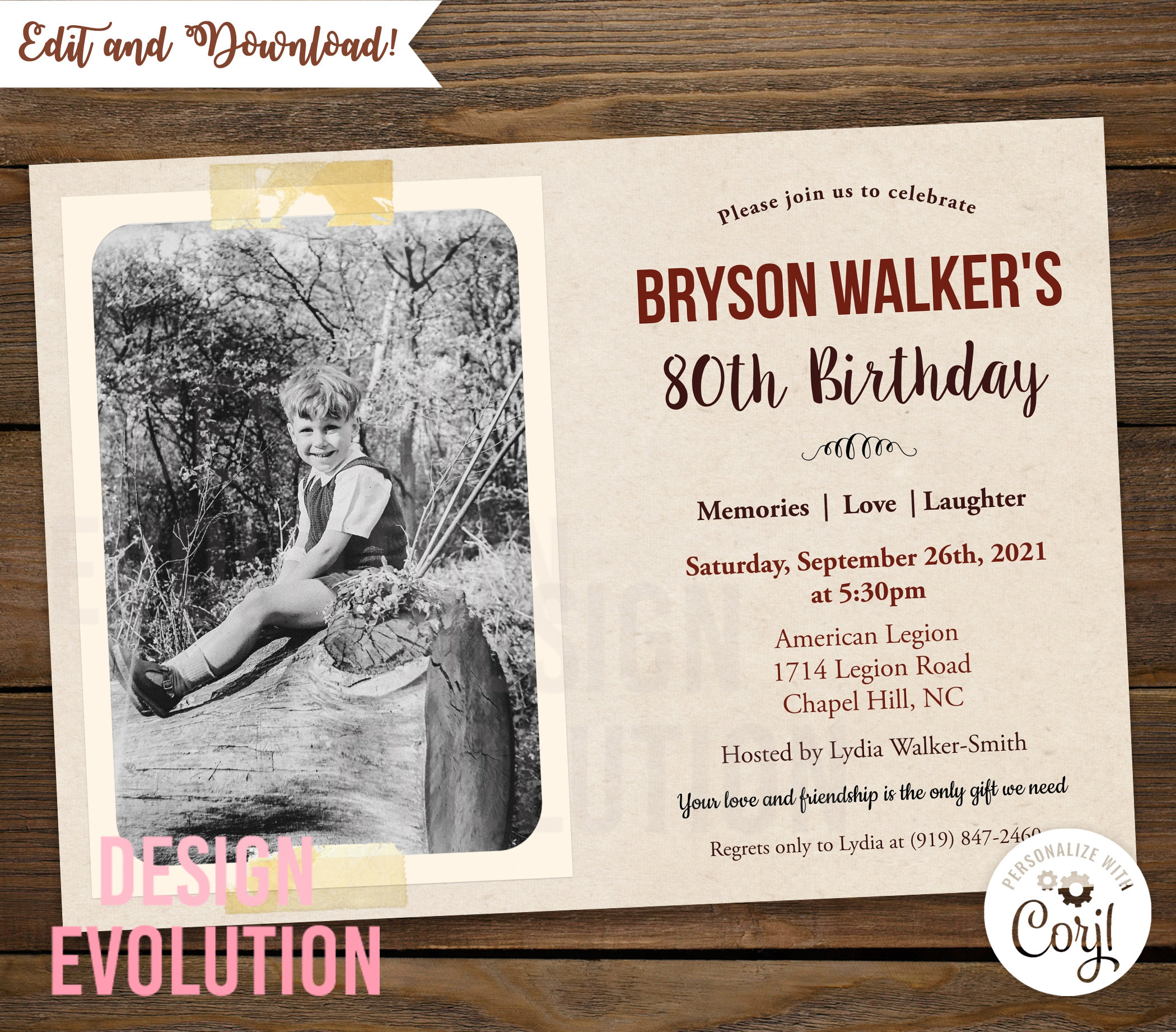 Retro Milestone Birthday Invitation: Photo, Vintage Style (digital ...