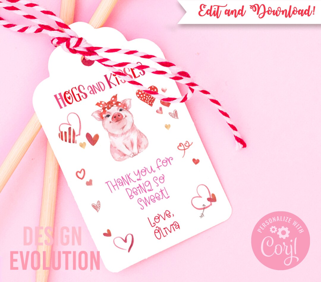 TRY DEMO FIRST Valentine's Day Watercolor Cute Pig Valentines Day Card ...