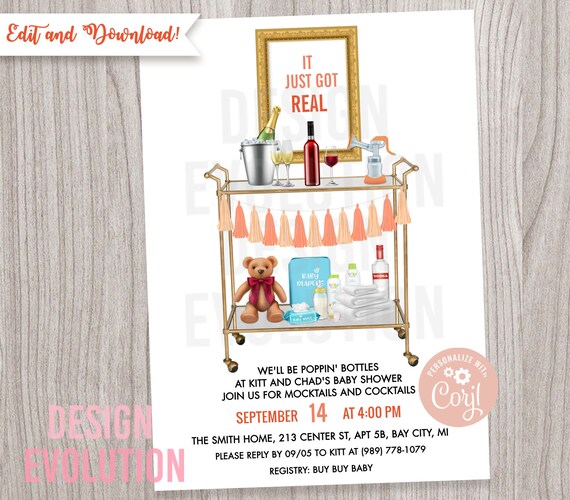 Baby Shower Invitation With Cocktails Spring Café Bébé Baby Shower