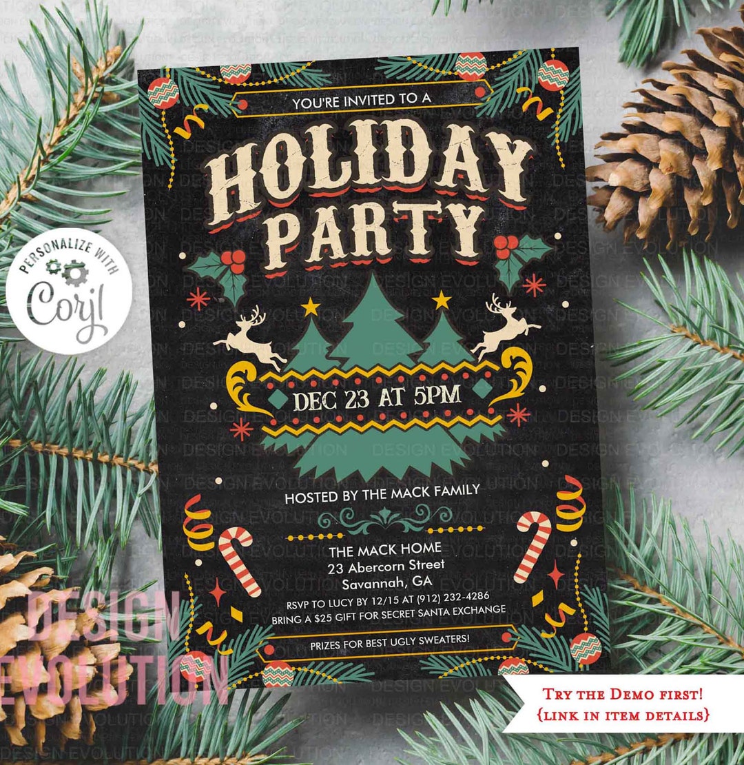 TRY DEMO FIRST Holiday Winter Christmas Party Pine Tree Deer Candy Cane ...
