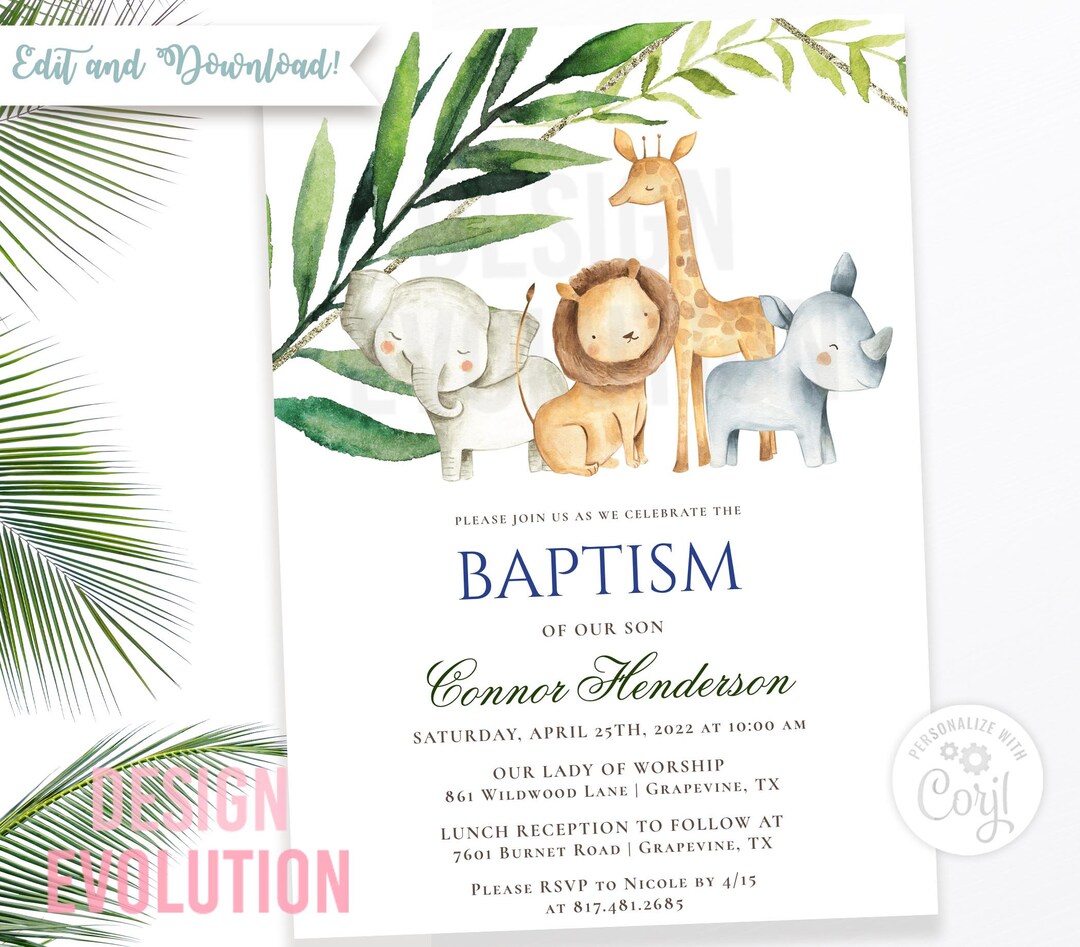 TRY DEMO FIRST Safari Jungle Animals Baptism Christening Sprinkling ...