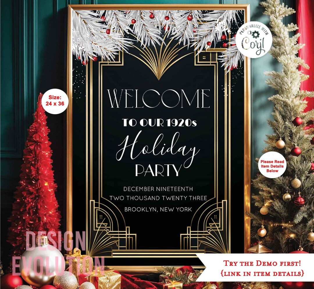 Art Deco Holiday Party Welcome Sign: 1920s Gatsby Style (24 X 36 ...