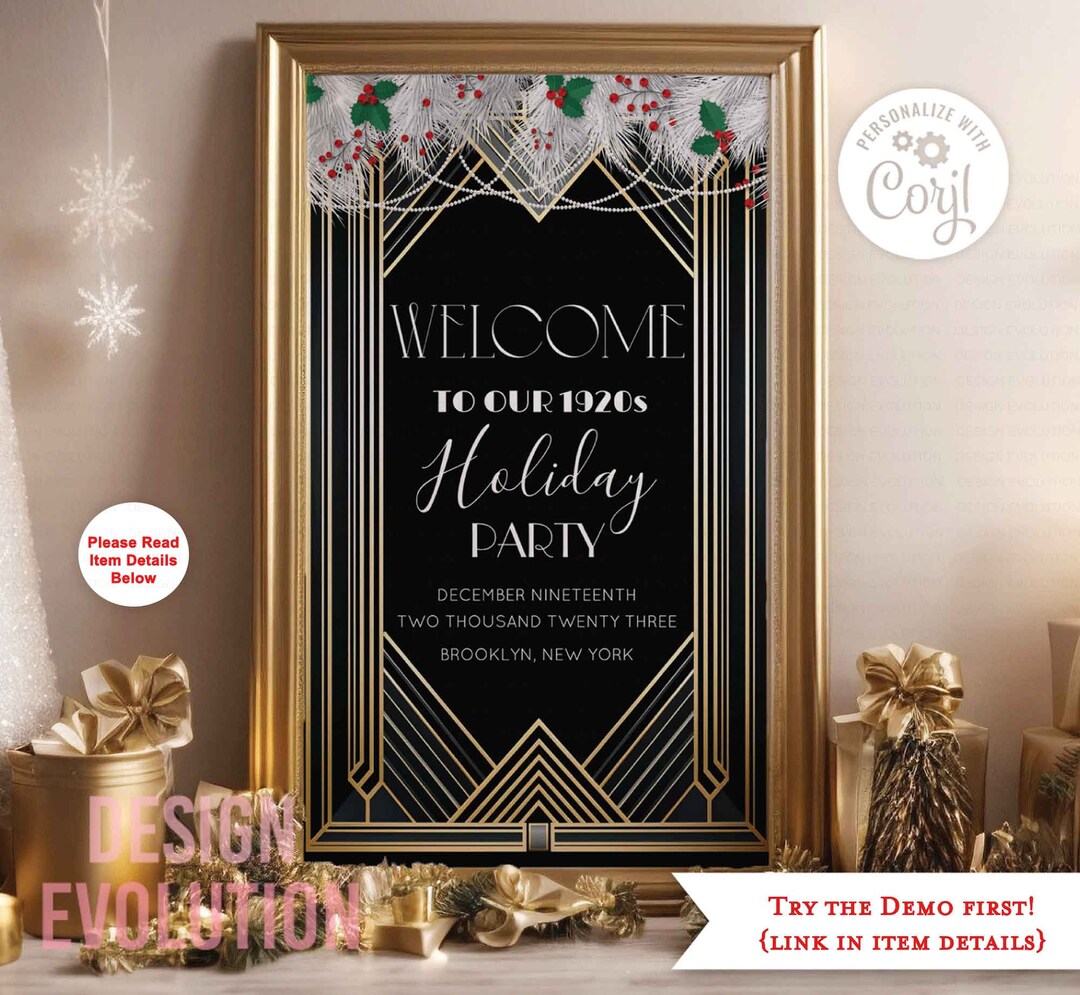 Art Deco 1920s Holiday Party Welcome Sign (digital Download) - Etsy