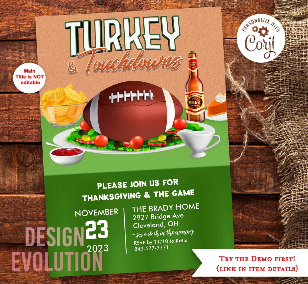 TRY DEMO FIRST - Turkey and Touchdowns Football Friendsgiving ...