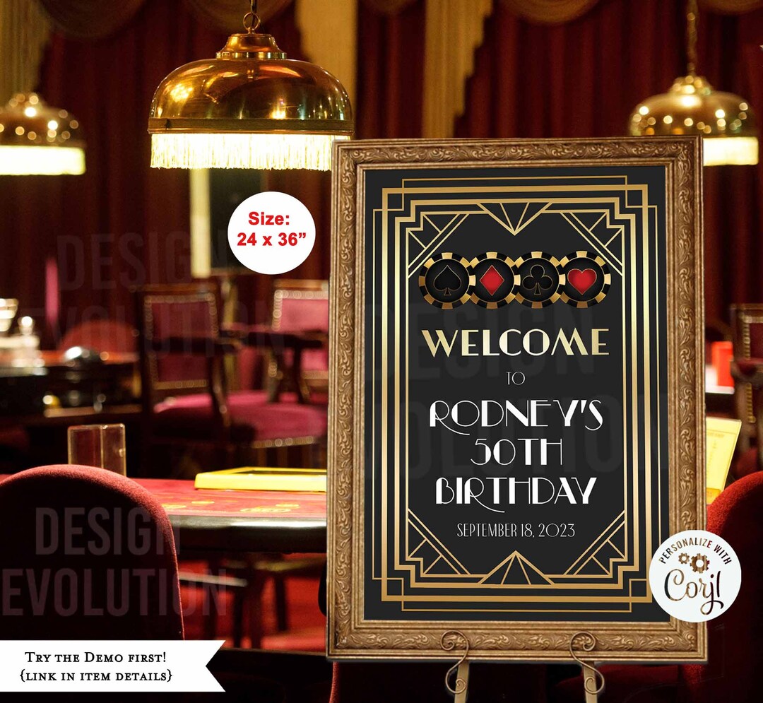 Art Deco Casino Welcome Sign: 1920s Gatsby Birthday (24 X 36) (digital ...