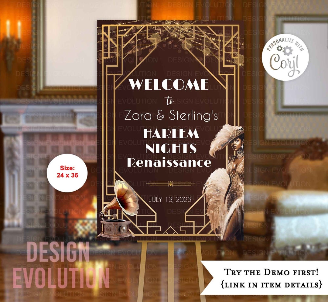 Harlem Nights Art Deco Welcome Sign: 1920s Wedding, Bridal, Birthday ...
