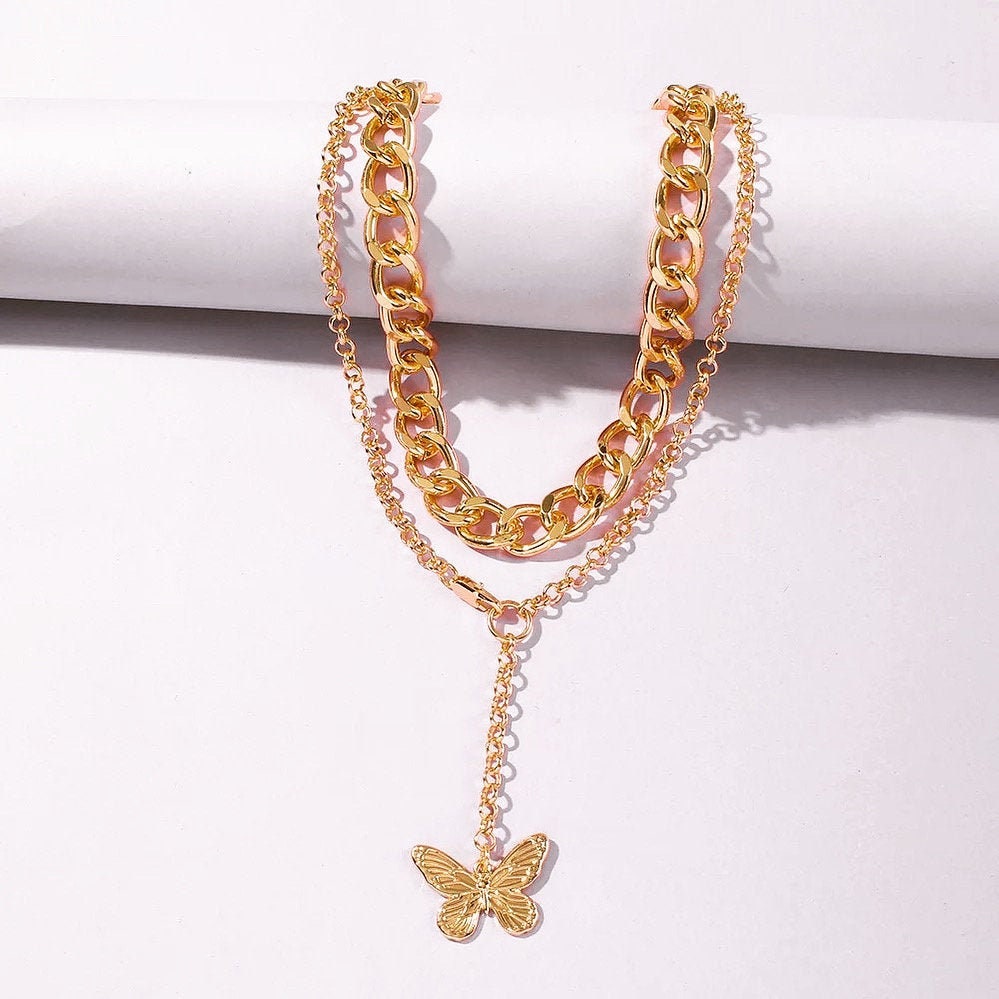 BUTTERFLY GOLD PLATED • Choker Necklace • Choker • Double Layered ...