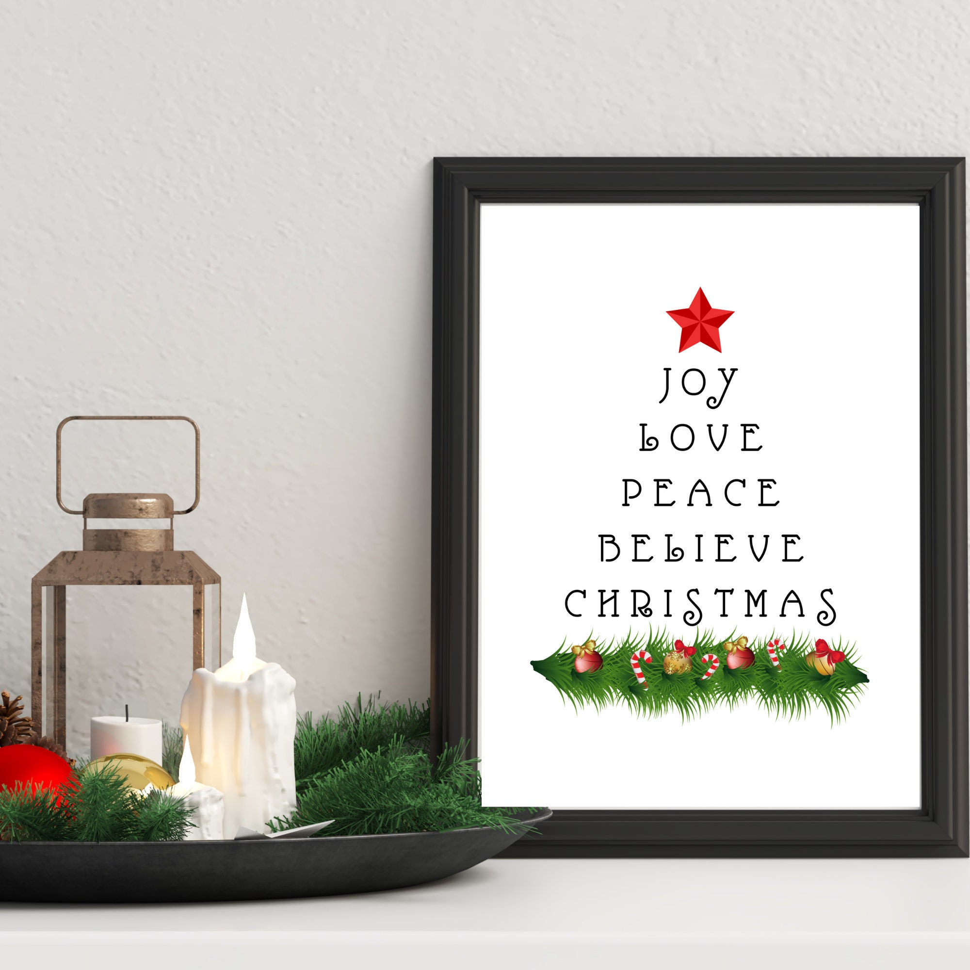 Joy Love Peace Believe Christmas Holiday Printable. Adorable - Etsy