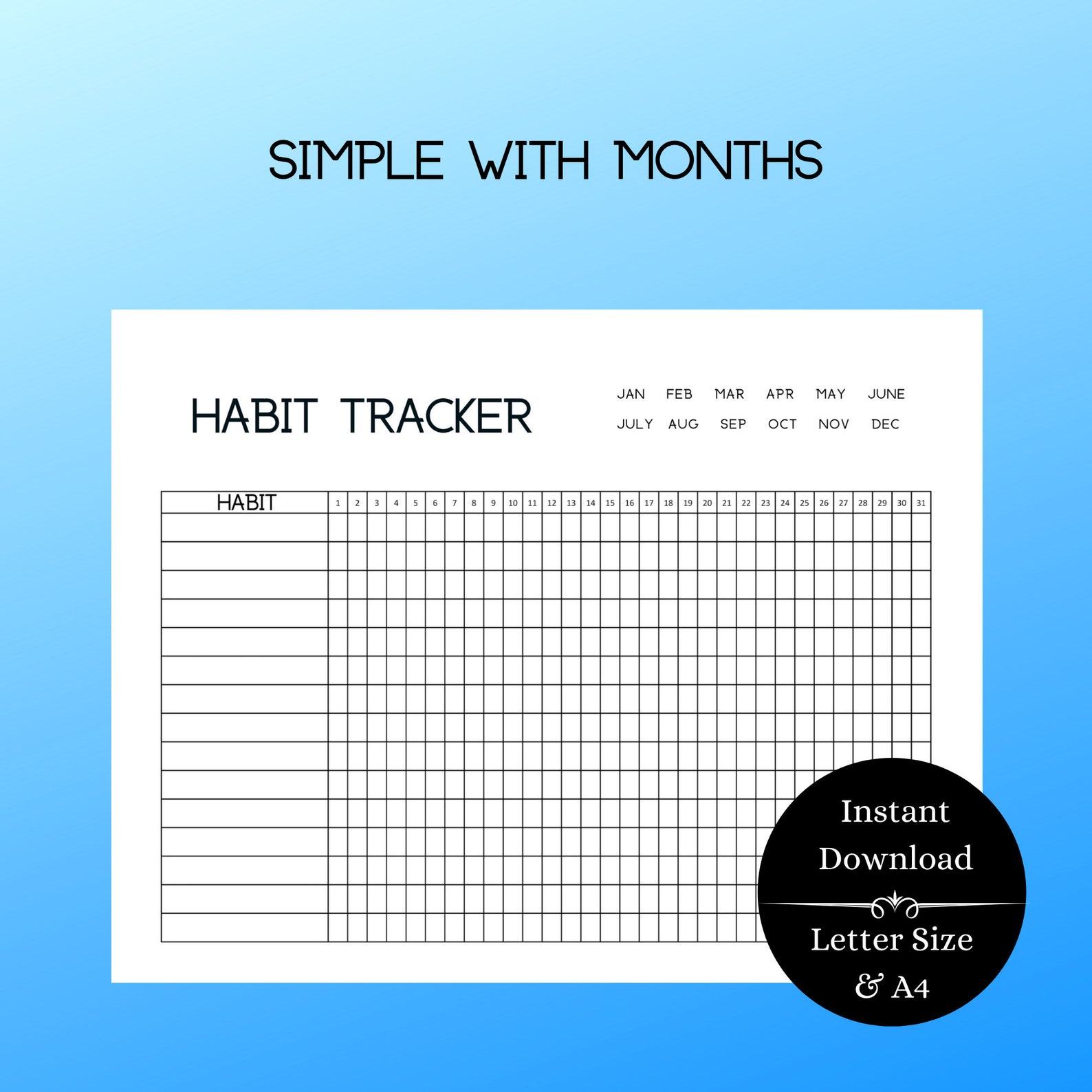 Habit Tracker Printable, Simple Minimalistic Design Monthly Habit ...