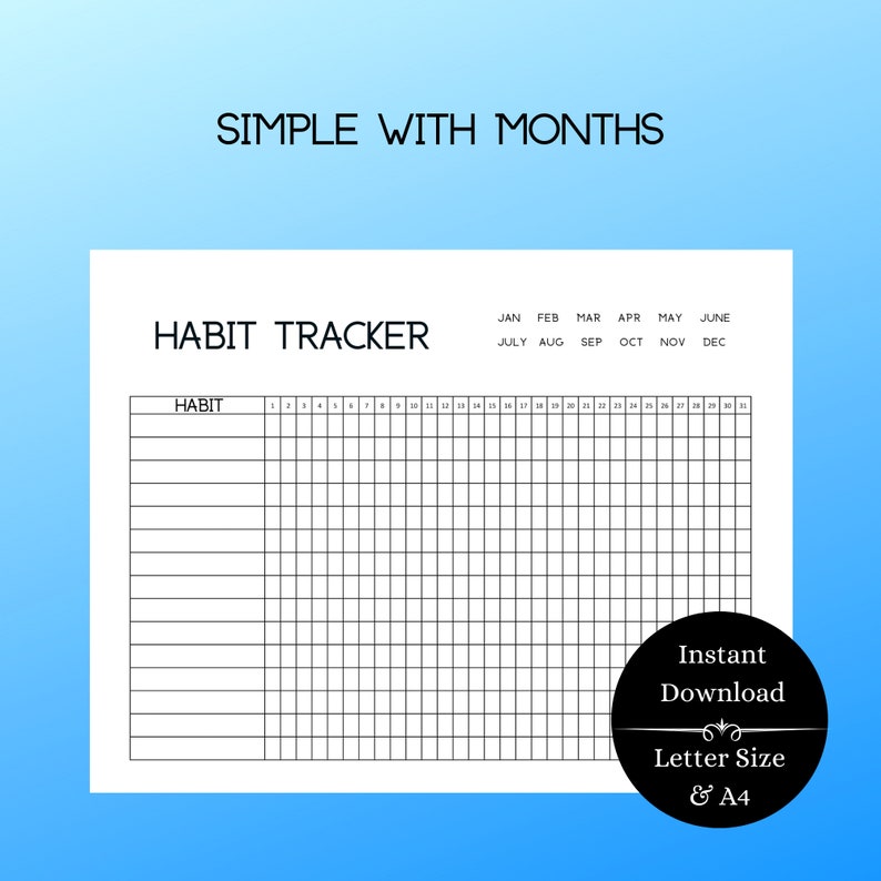 Habit Tracker Printable, Simple Minimalistic Design Monthly Habit ...