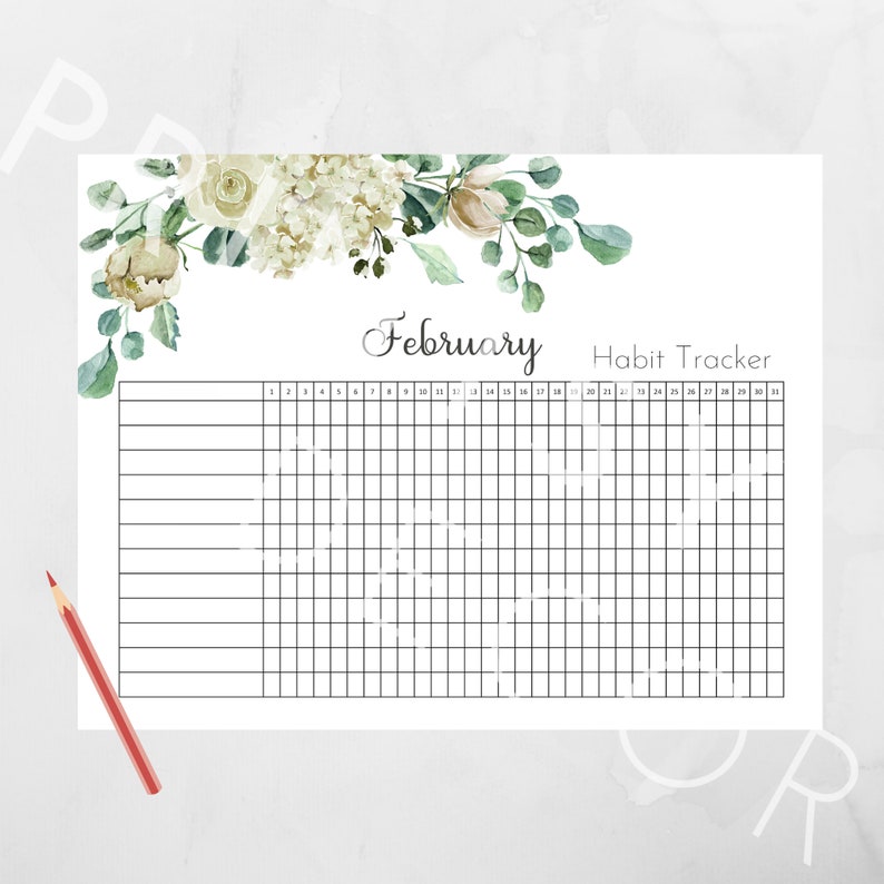 Monthly Habit Tracker Printable, Beautiful Floral Design Monthly Habit ...