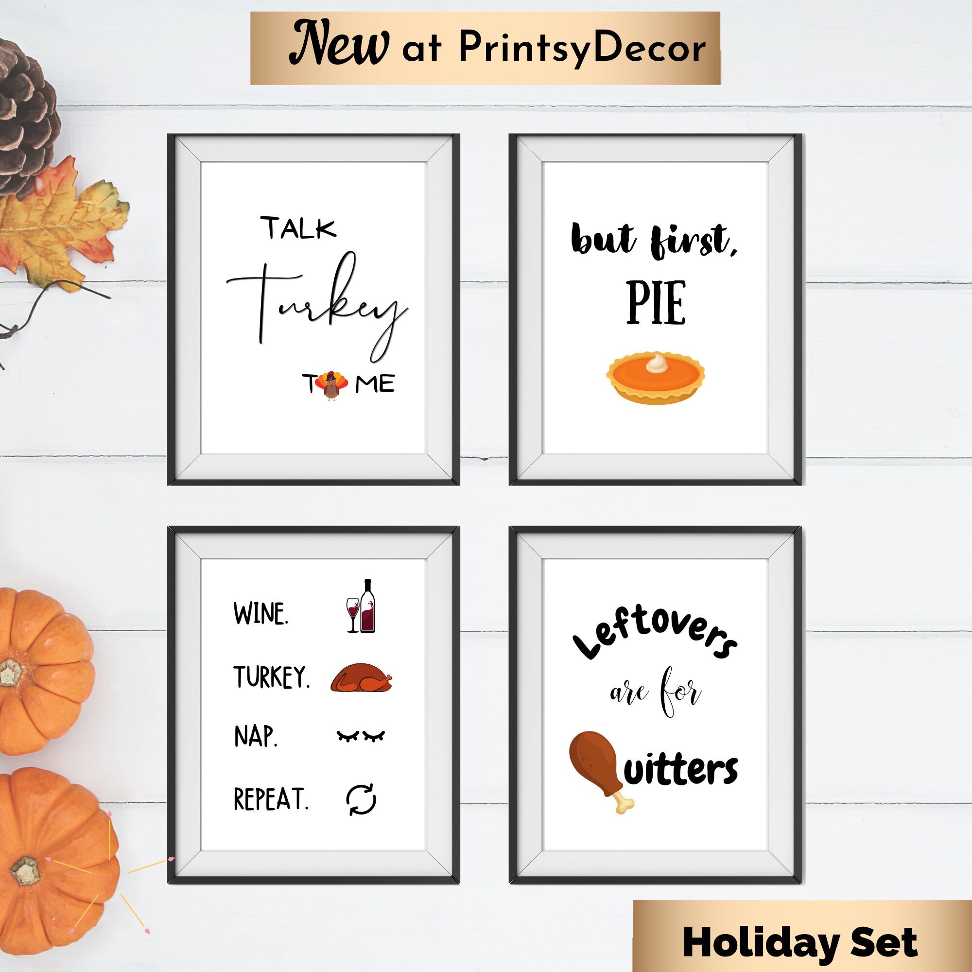 Thanksgiving Holiday Set of 4 Prints, Autumn Wall Decor or Gift for the ...