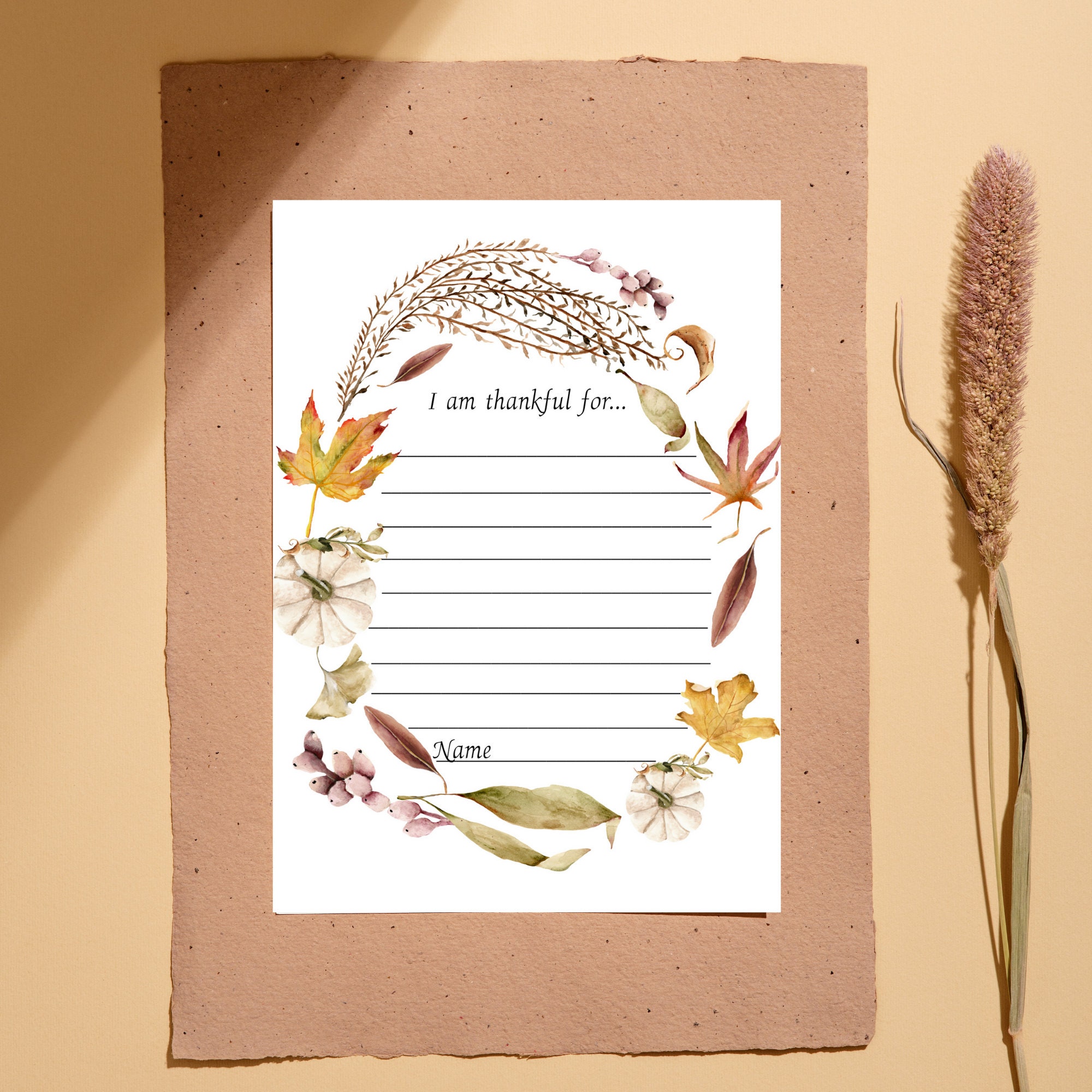 Thanksgiving List - I Am Thankful For... Printable Gratitude Card for ...