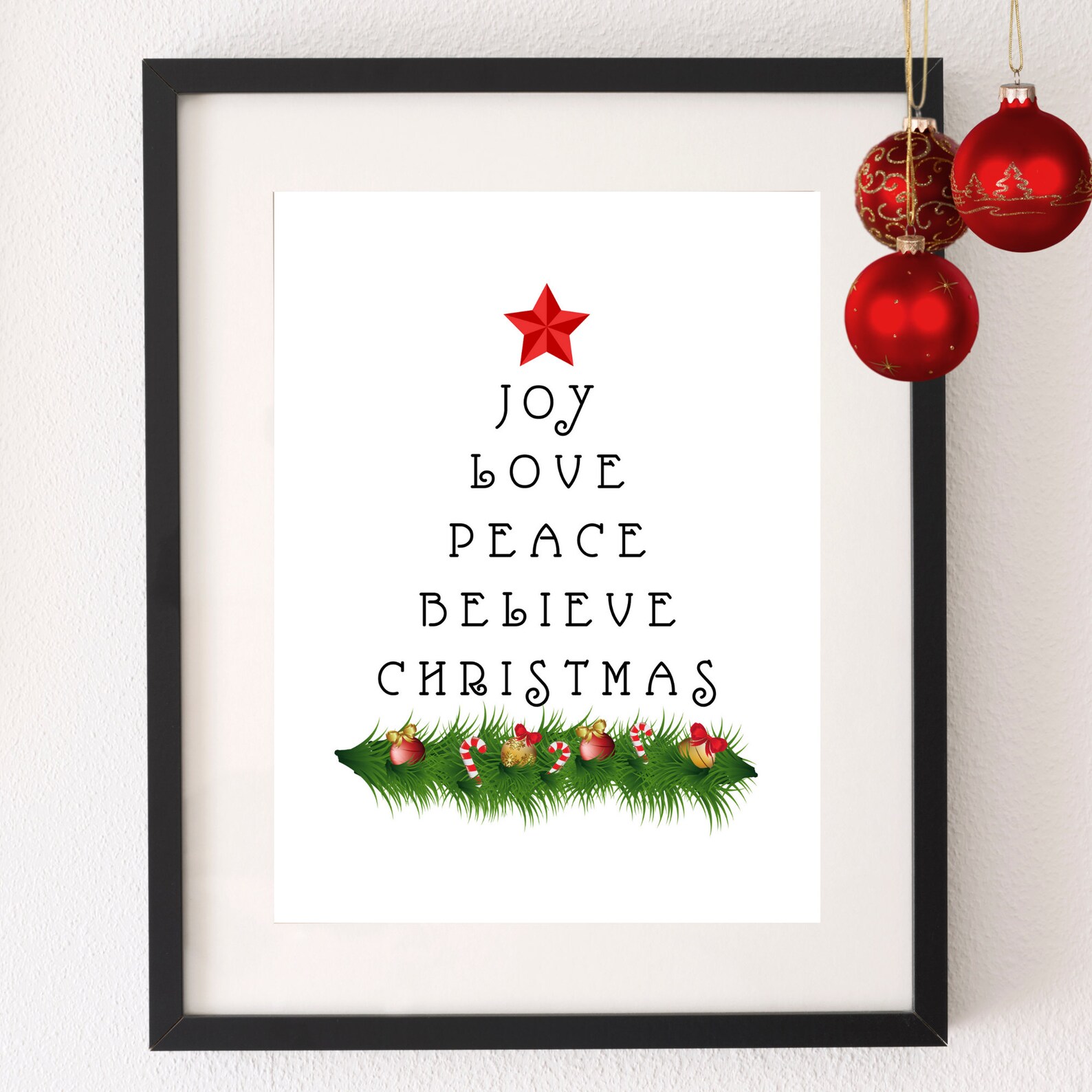 Joy Love Peace Believe Christmas Holiday Printable. Adorable Christmas ...