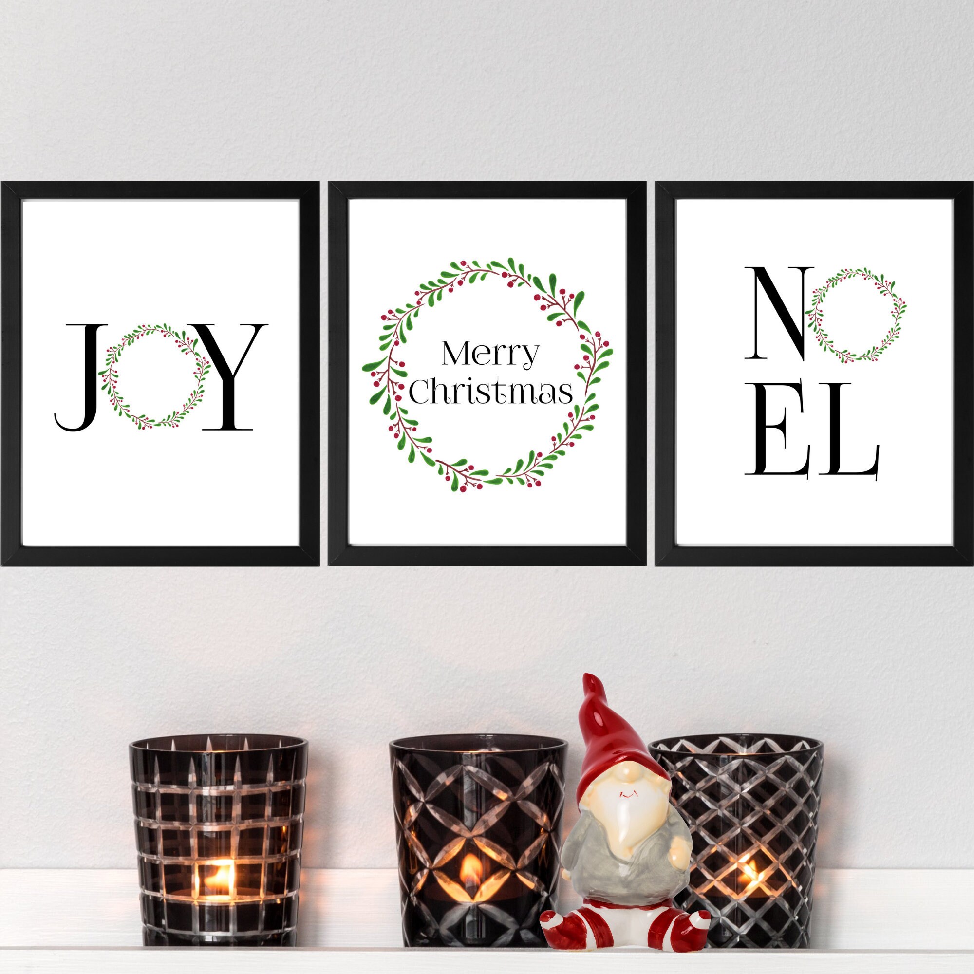 Christmas Holiday Set of 3 Prints. JOY, Merry Christmas, NOEL. Charming ...